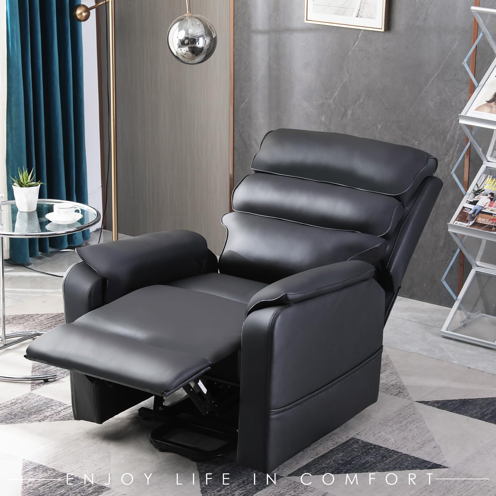 Power Lift Recliner Chair for Adults, Ergonomic Lift Chairs for Elderly, Adjustable Positions PU Leather Home Theater Seating, Black