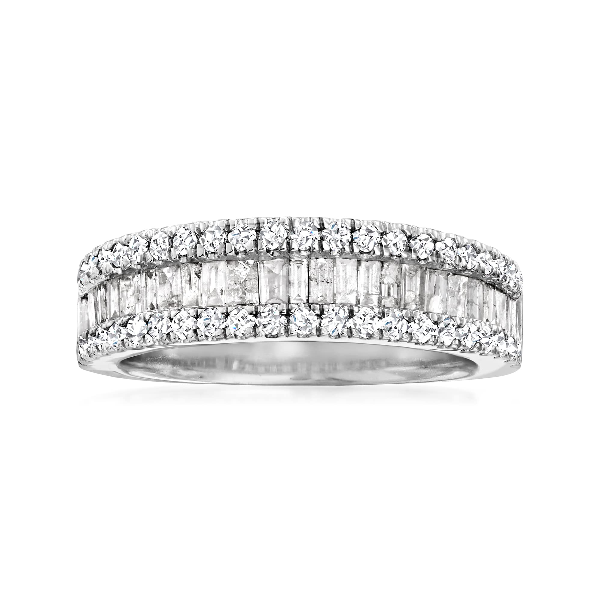 Ross-Simons 1.00 ct. t.w. Baguette and Round Diamond Ring in Sterling Silver. Size 9