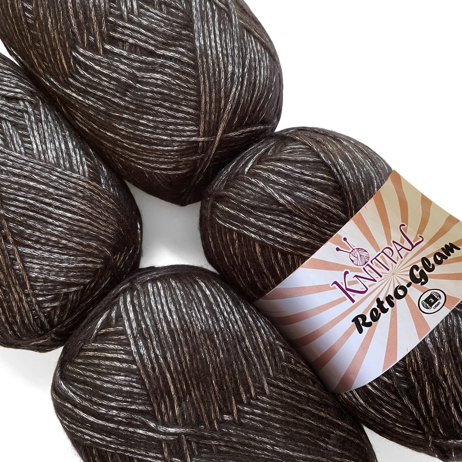 Retro-Glam Metallic Yarn, Dazzling, Super Soft & Shiny for Knitting and Crocheting, Bulk Size 4 Skeins, 1280yds/400g, 3 DK Weight/Light Worsted (Almond Powder)