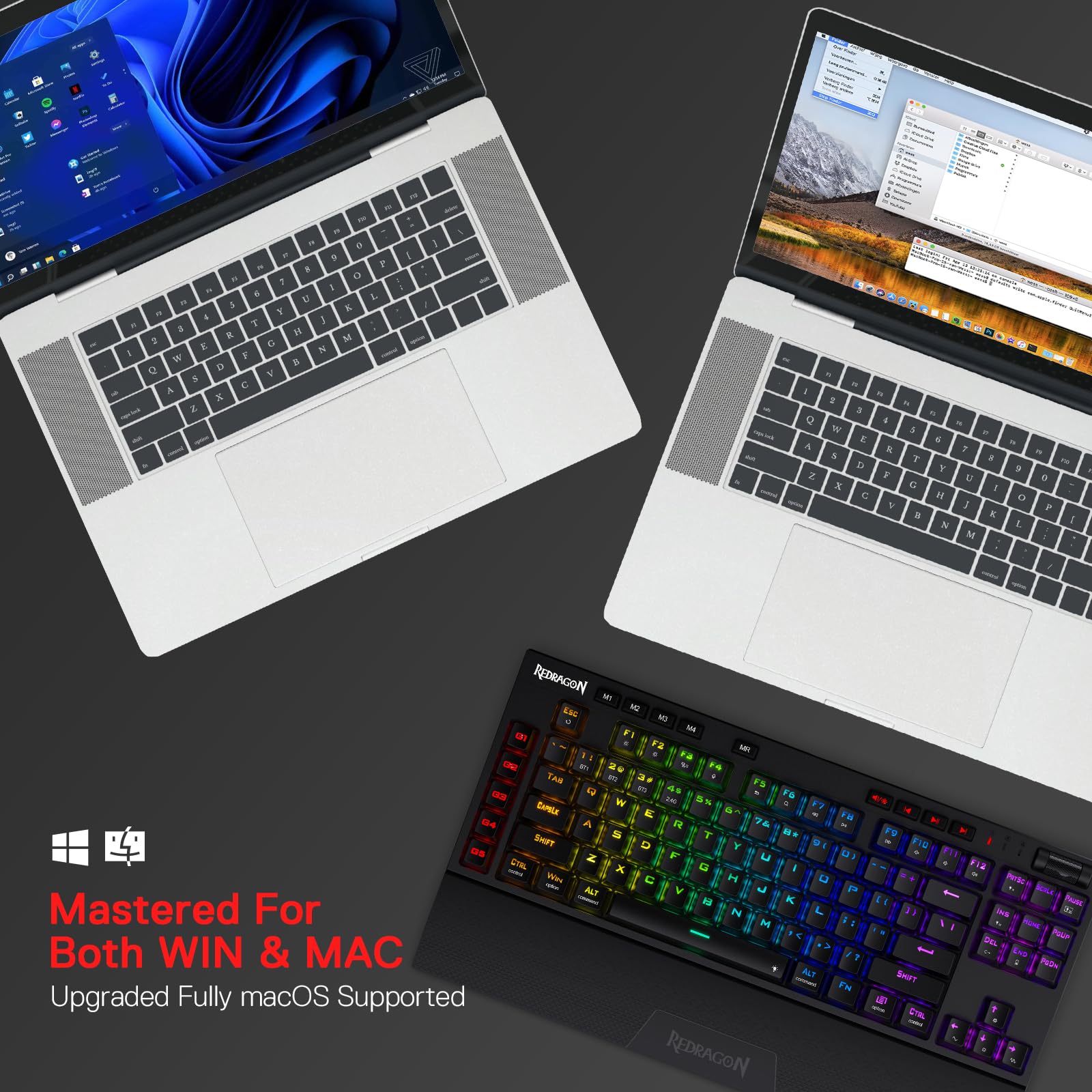 Redragon K596 Vishnu 2.4G Wireless/Wired RGB Mechanical Gaming Keyboard, 87 Keys TKL Compact Keyboard w/Durable Battery, 10 Onboard Macro Keys & Wrist Rest, 10H Play Time, Red Switches