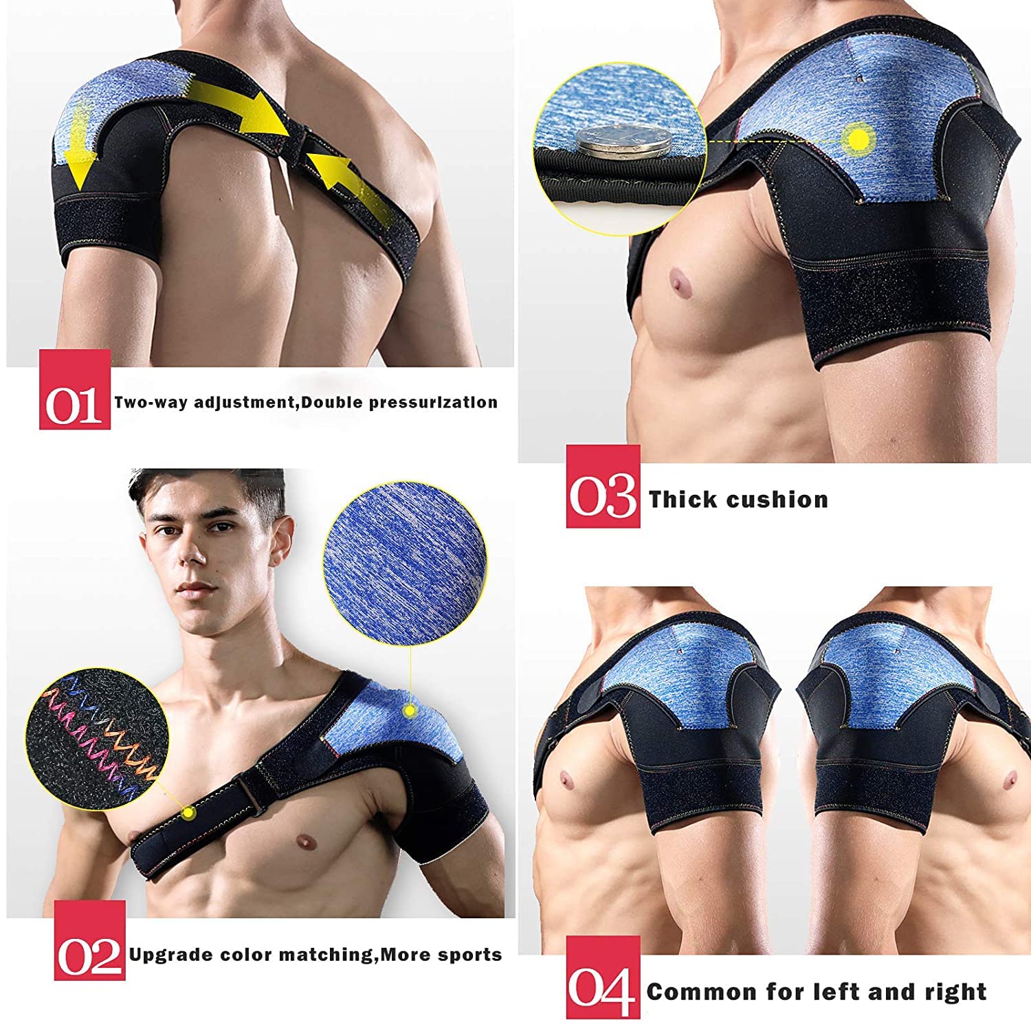 Shoulder Support Brace for Joint Pain Relief Shoulder Injuries Tendonitis, Adjustable Fit Sleeve Wrap for Men(Blue)