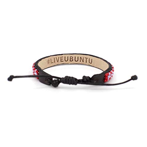 Ubuntu Life Msalaba Beaded Leather Bracelet β Handmade Glass Bead Bracelet with Slide Closure and Genuine Leather, Stackable Bohemian Bracelets for Women and Men (Red/White)