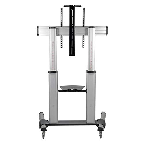 Tripp Lite Mobile TV Stand with Mount, for LED/OLED/LCD Flat Screen Monitors, 60β β 100β Televisions, Shelf & Locking Wheels, Silver, 5-Year Warranty (DMCS60100XX)