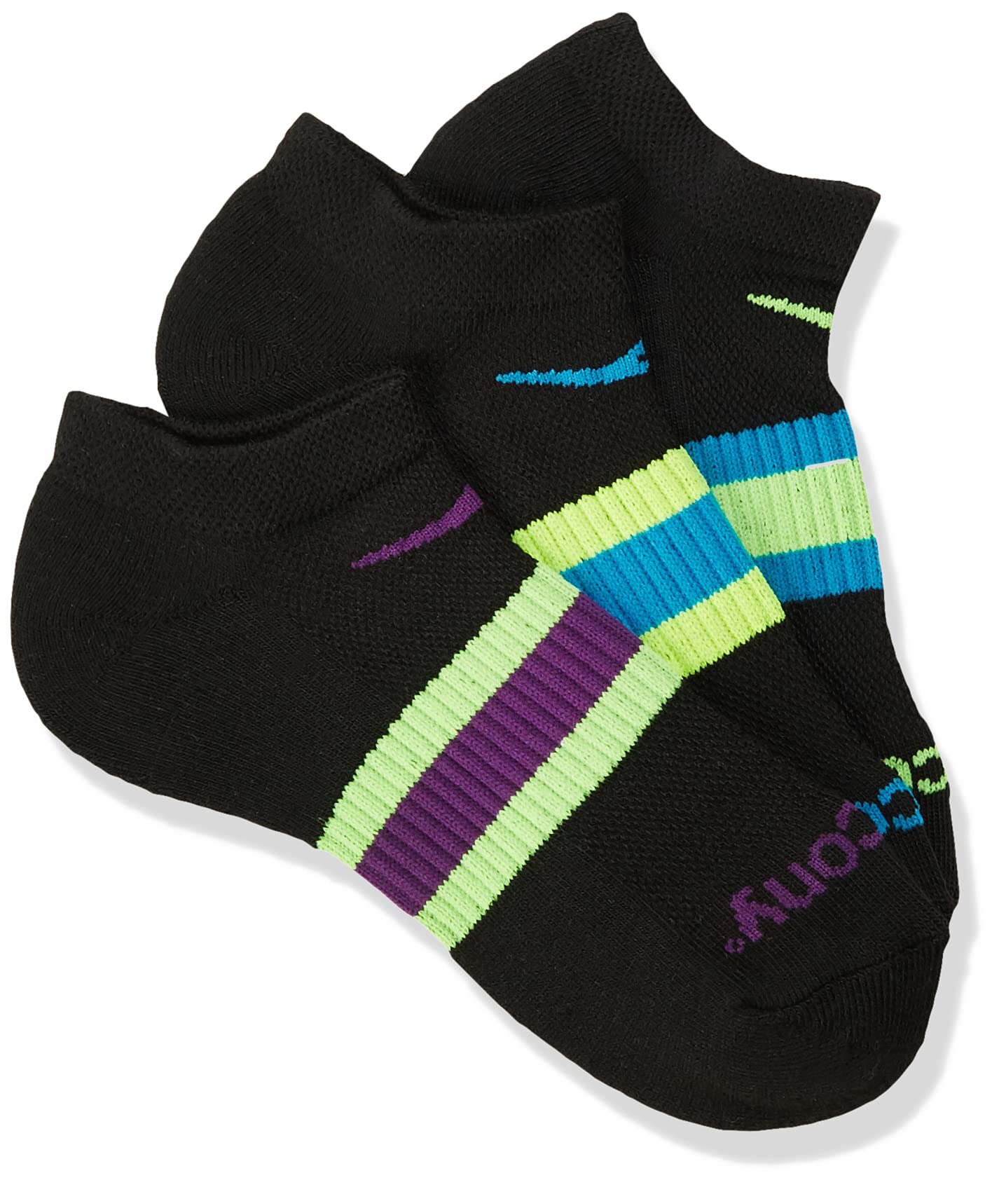 Saucony Women's 6 Pairs Performance No Show Socks, Black Assorted, Shoe Size: 5-10