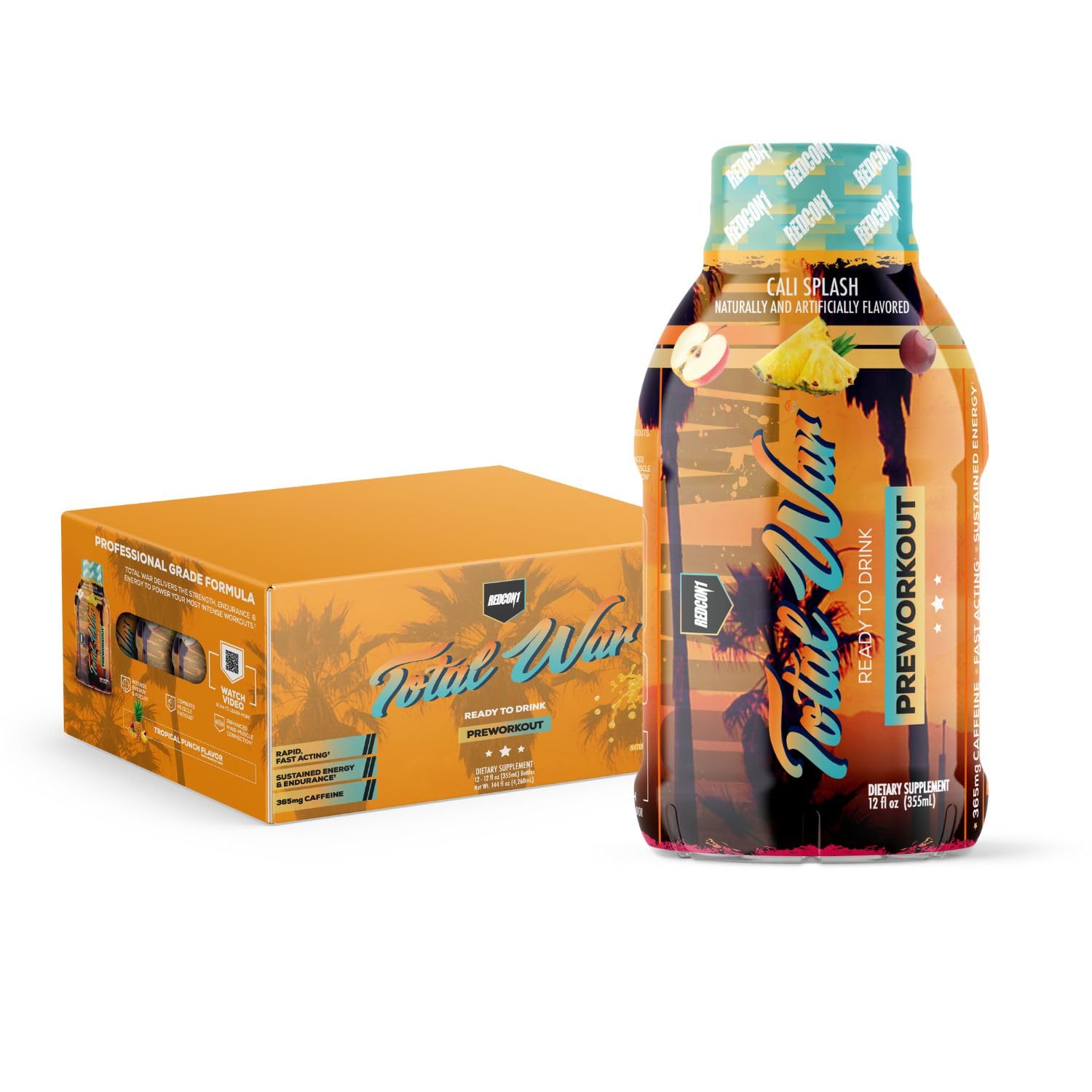 REDCON1 Total War Ready to Drink Pre Workout - Endurance Boosting, Keto Friendly RTD Formula - Amino Acid + Citrulline Malate Pre Workout Drink for Men & Women (Patriot, 12 Servings)