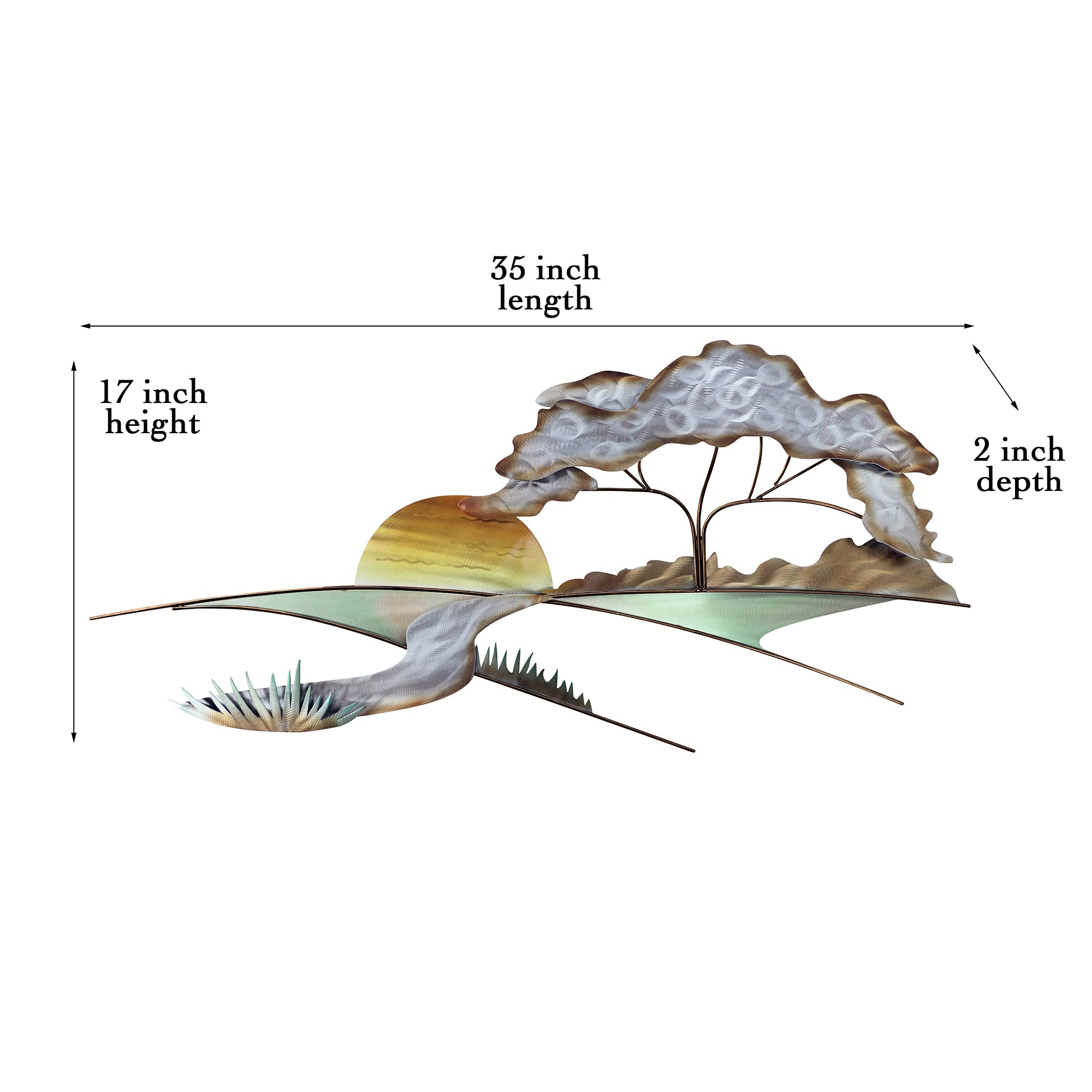 T.I. Design Oak Hill | Contemporary Metal Tree with Setting Sun Stainless Steel Wall Decor