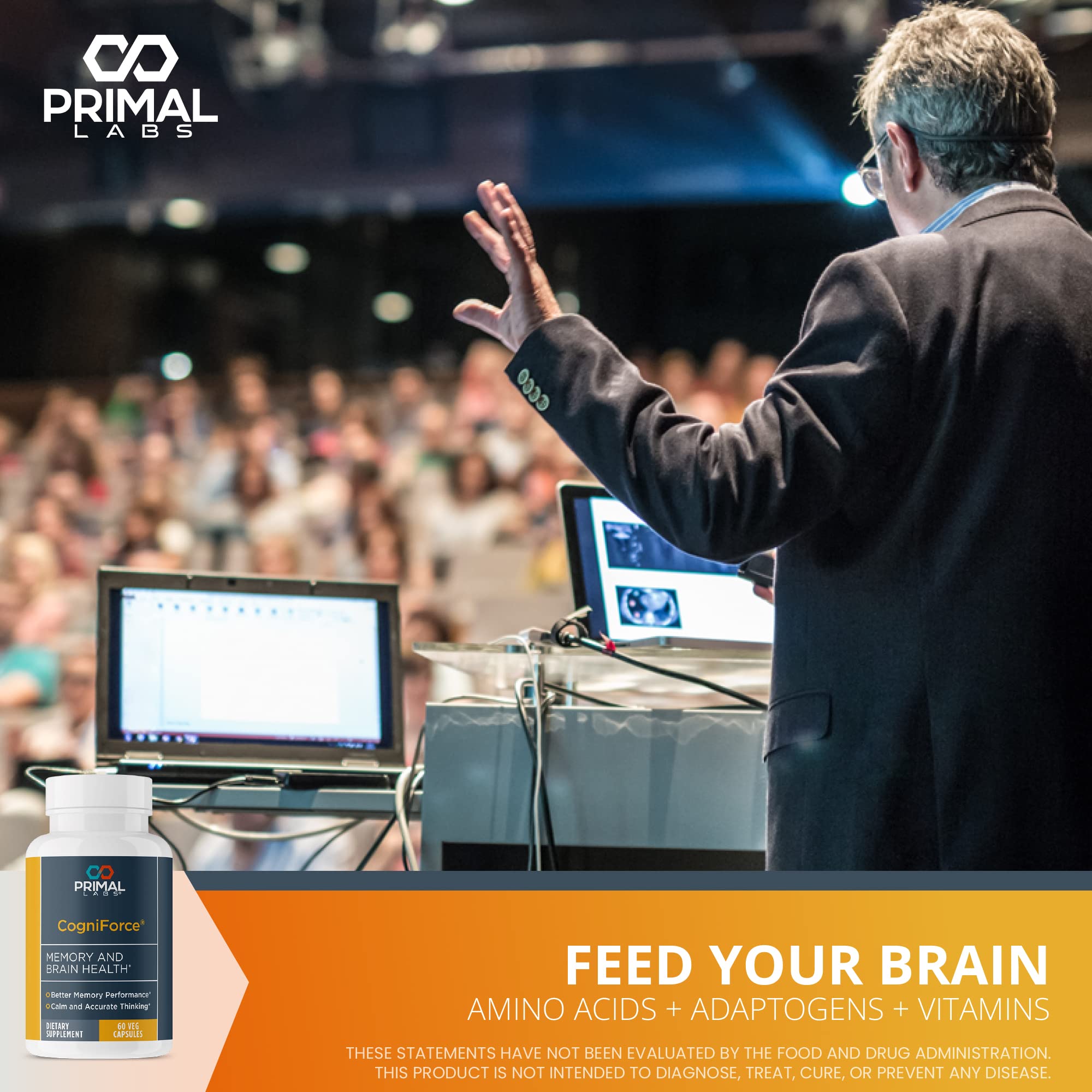 Primal Health CogniForce - Memory & Brain Health - Acetyl L-Carnitine Formula - Better Cognitive Performance - Clarity + Focus + Better Recall + Calm Thinking - Dietary Supplement - 60 Capsules