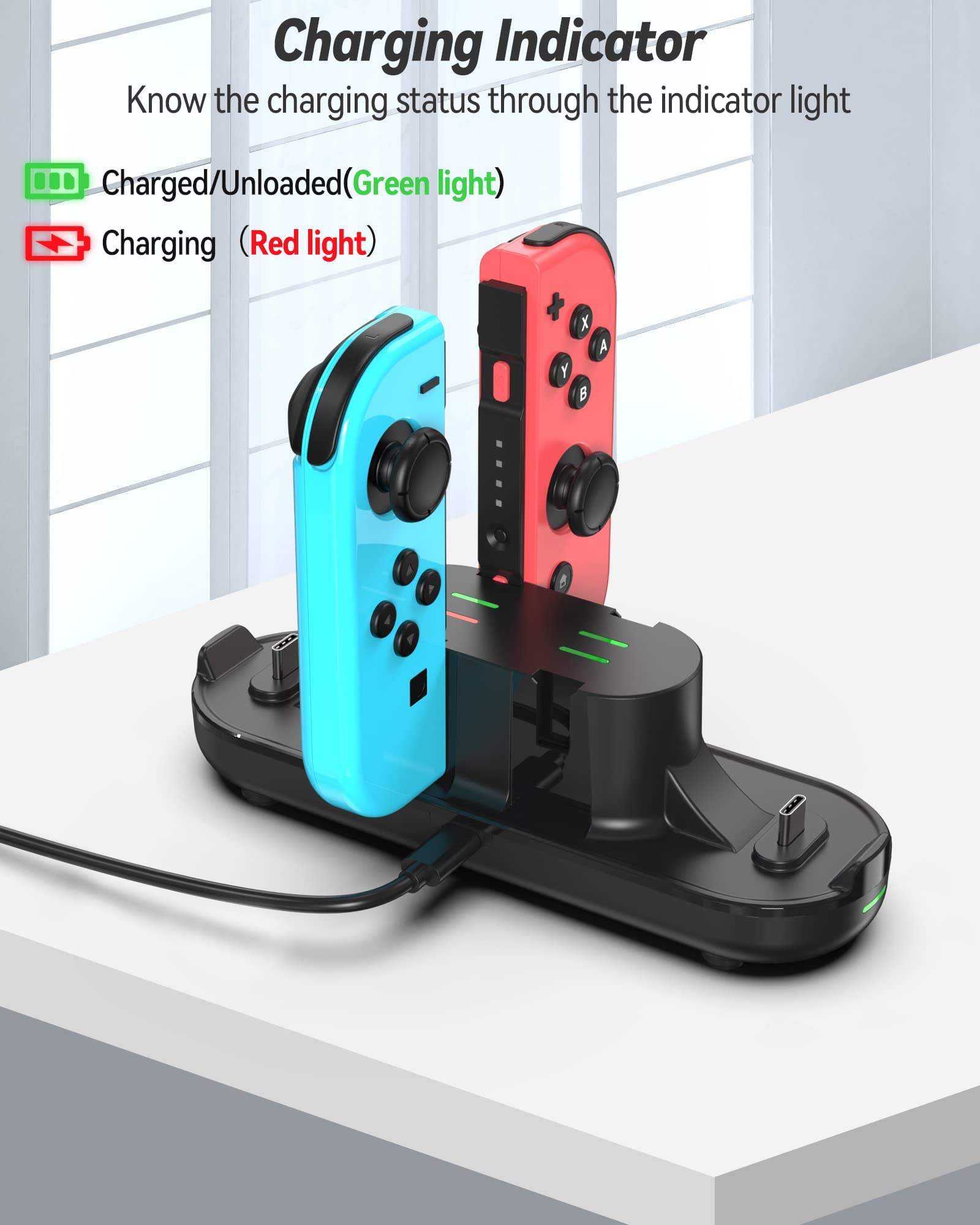 Switch Controller Charger Compatible with Nintendo,Joycon Charging Dock Station for 4 Switch Joycon & 2 Pro Controllers,with USB Type-C Switch Charging Cable