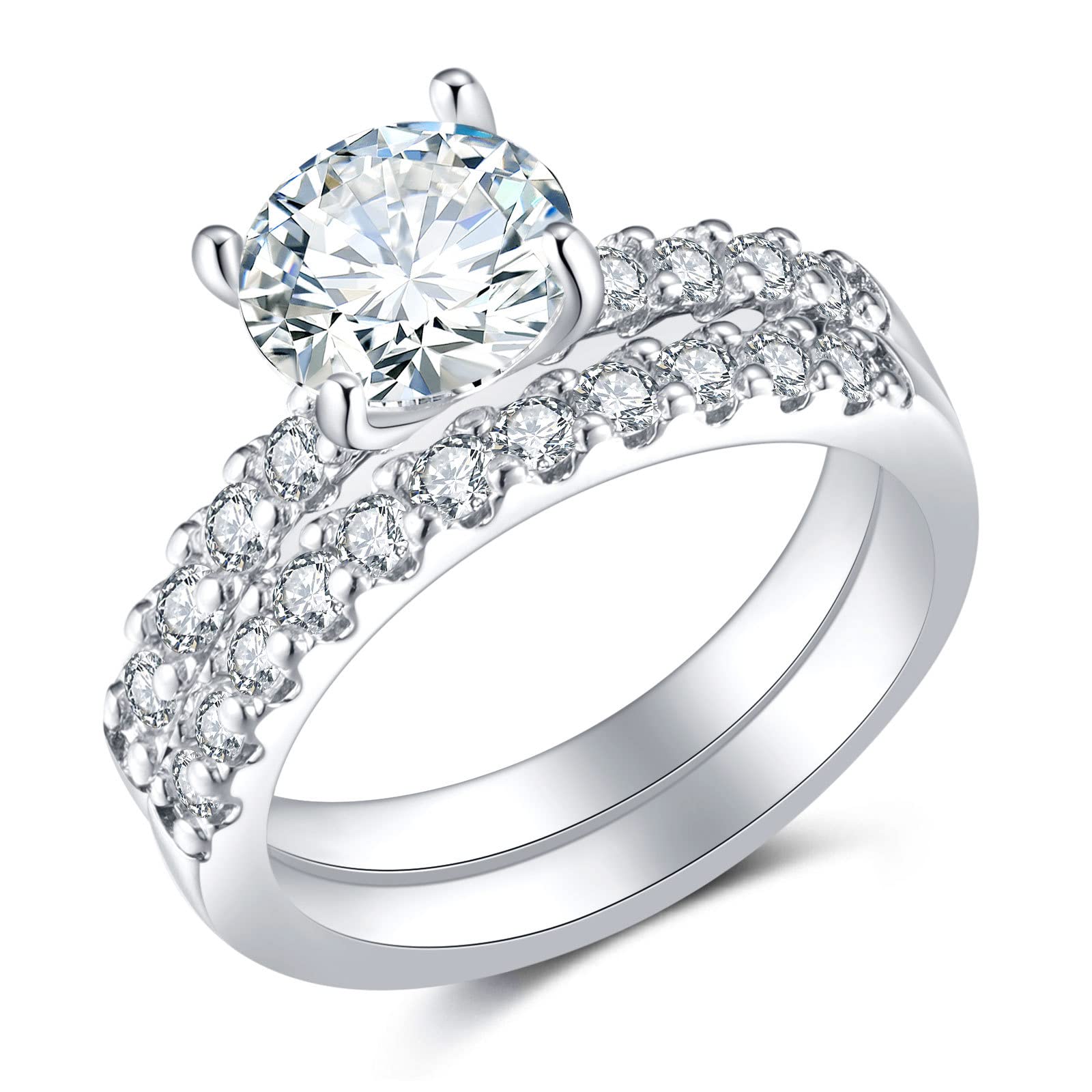 ZENBOTUNG 2.5CT Bridal Ring Sets AAAAA Cz White Gold Wedding Bands Round Engagement Promise Rings for Women Size 10