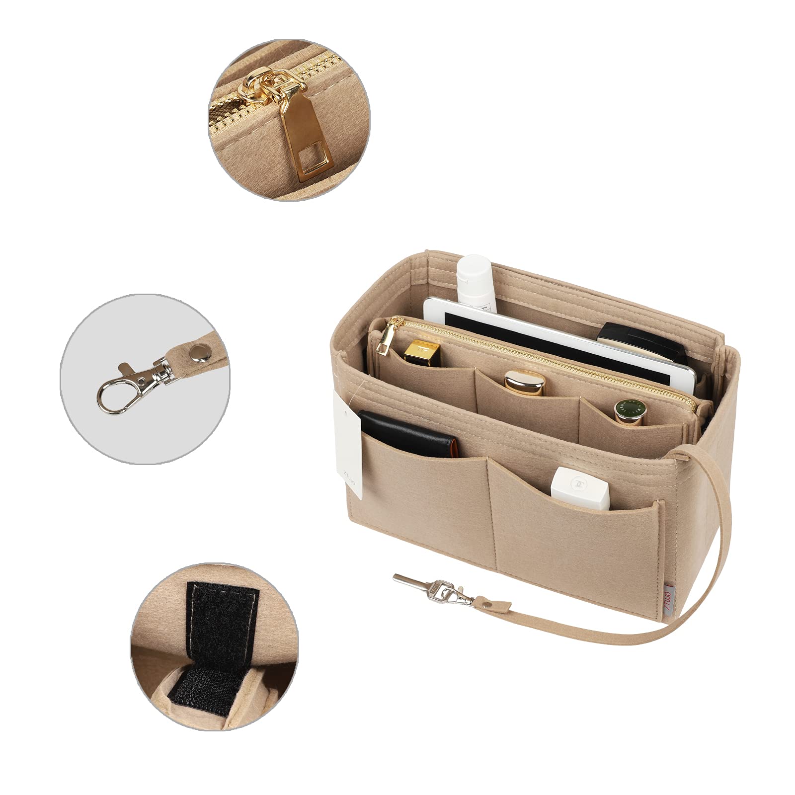 ZTUJO Purse Organizer, Tote Organizer For Speedy Neverful Graceful (Beige, Slender Medium)