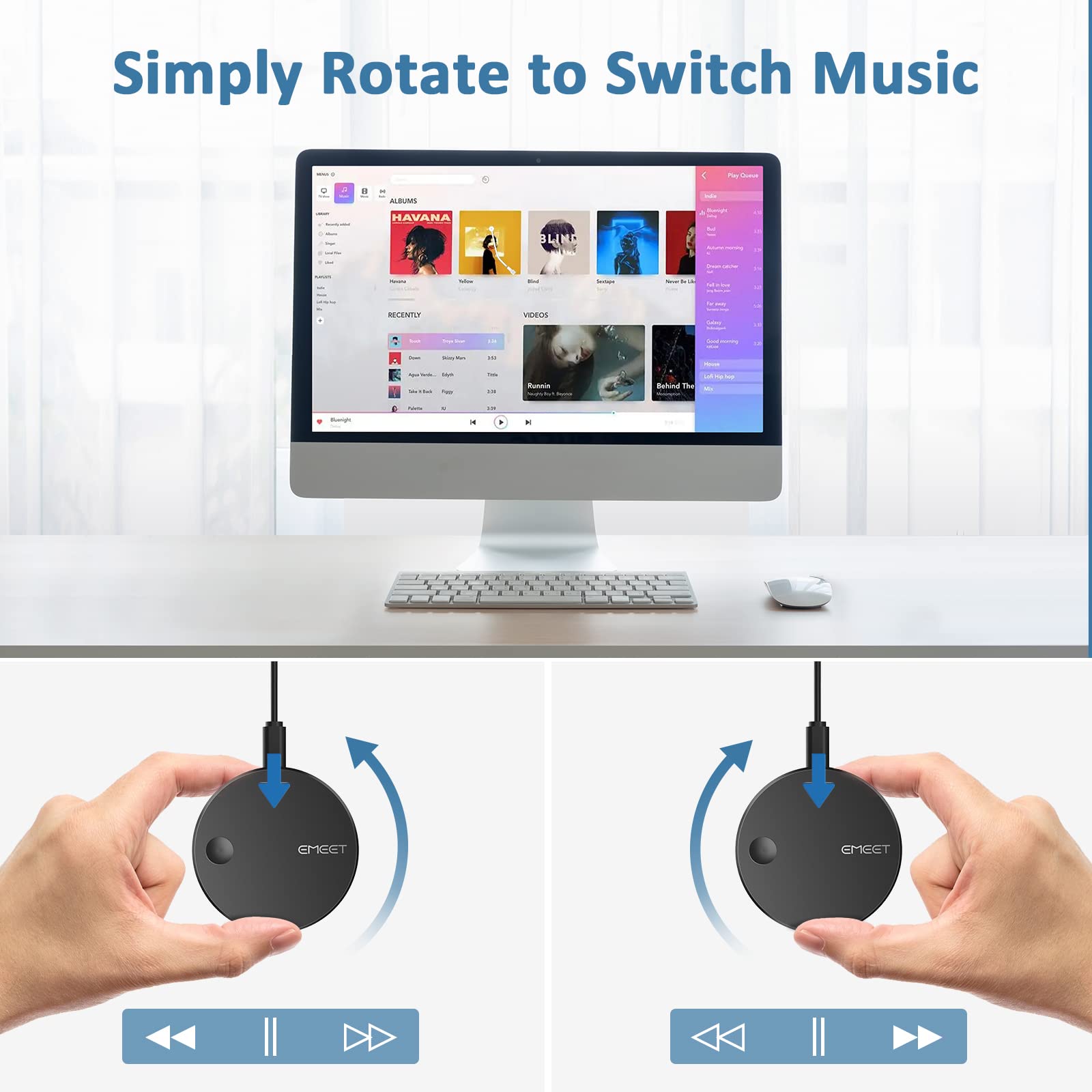 USB Volume Control Knob - EMEET USB Multimedia Controller Knob with One-Click Mute Function and Music Switching, Customize Mute Button Mode, Multimedia Control Knob Supports Windows and Mac