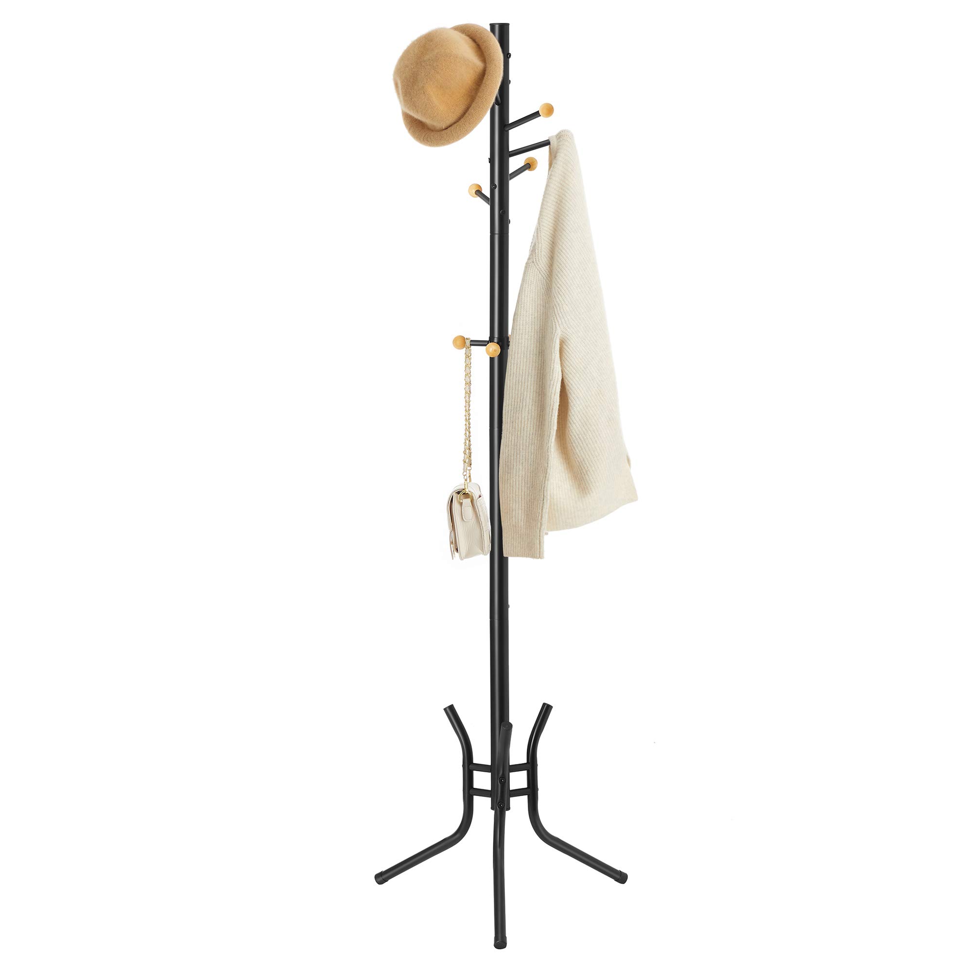 SONGMICS Coat Rack, Freestanding Metal Coat Tree with 6 Double Hooks, for Entryway, Bedroom, Living Room, Black URCR029B01