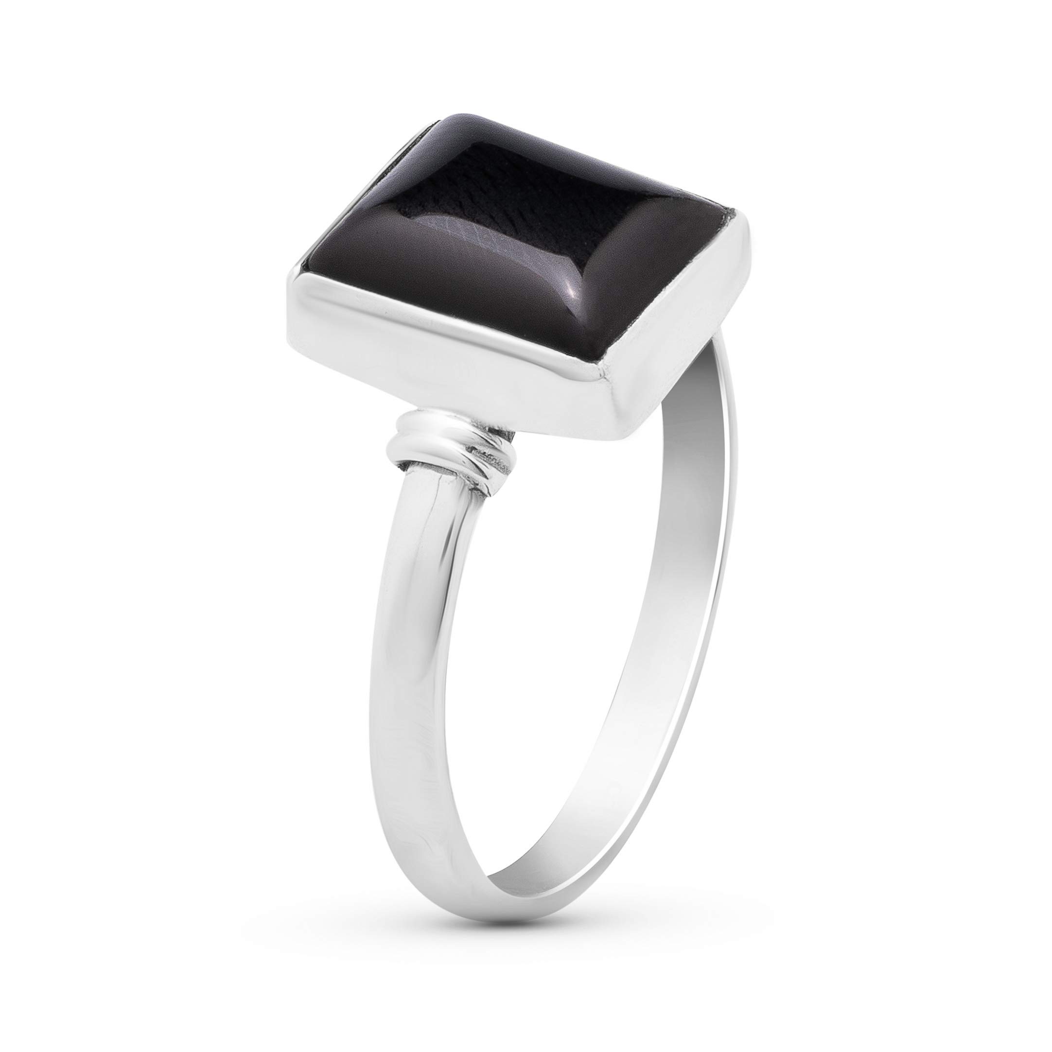 Square Black Onyx Ring 925 Sterling Silver Ethnic Vintage Tribal Gipsy Boho Look (7)