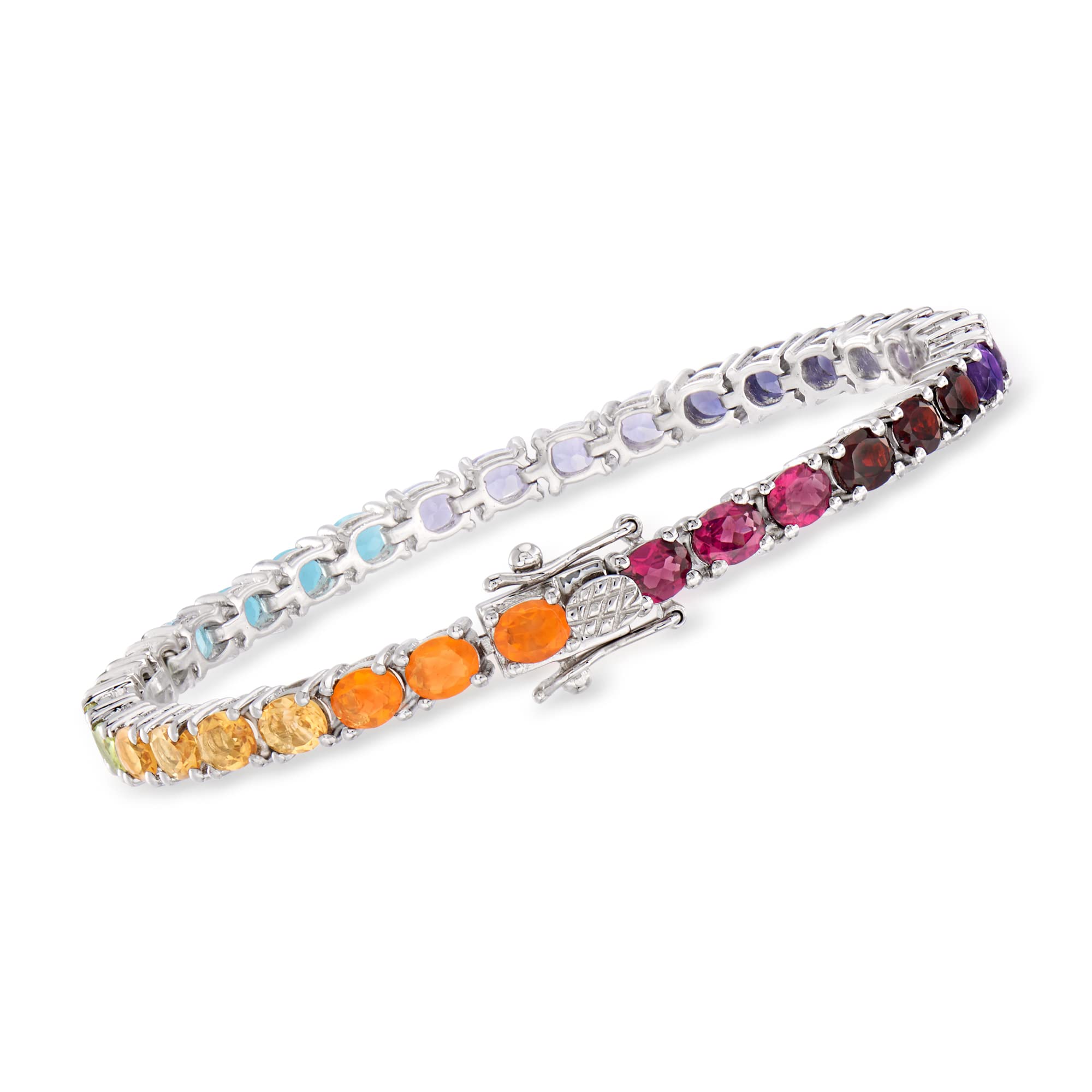 Ross-Simons Fire Opal and 10.50 ct. t.w. Multi-Gemstone Tennis Bracelet in Sterling Silver. 7 inches