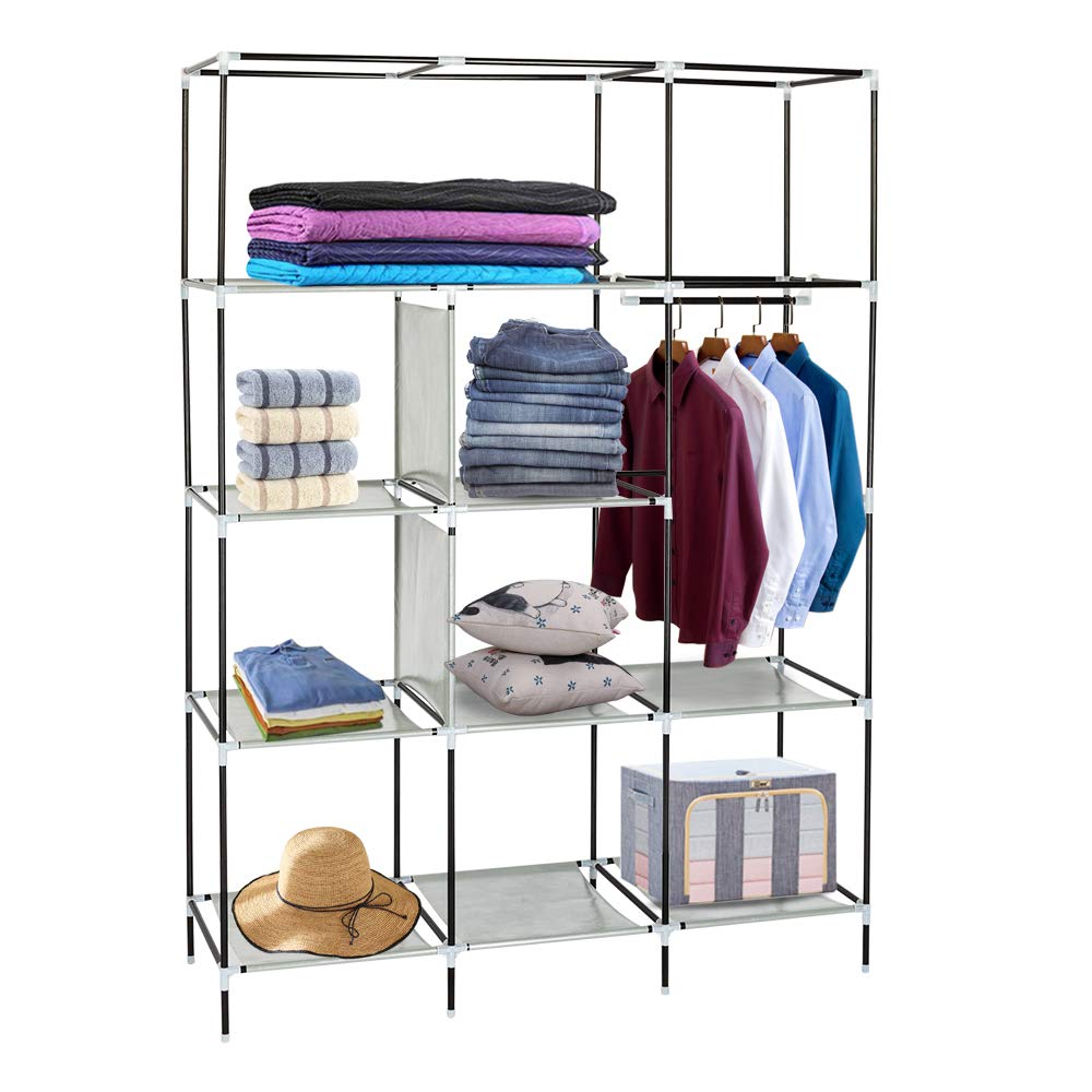 someont 69" High-Leg Non-Woven Fabric Assembled Cloth Wardrobe Gray