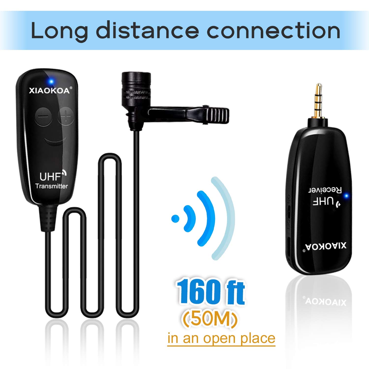 XIAOKOA Wireless Lavalier Lapel Microphone,Professional UHF Video Recording Mic with Clip-on Lapel Mic Compatible with iPhone,Ipad,Android Smartphone,DSLR,for TikTok,YouTube,Interview,Live