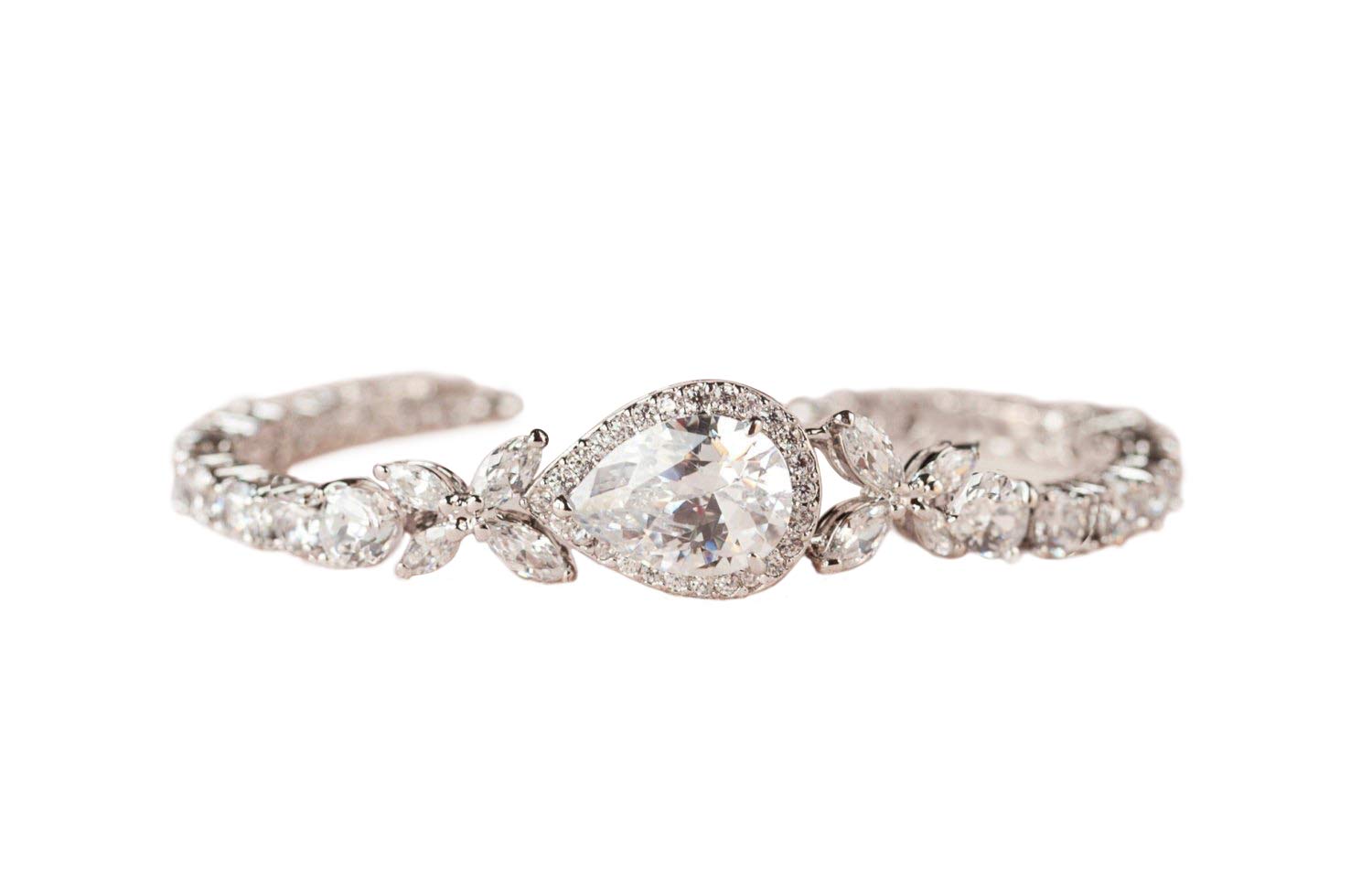 SWEETV Cubic Zirconia Teardrop Tennis Bracelets for Wedding Bridal Jewelry, Crystal Rhinestone Bracelets for Brides,Bridesmaid, Women, Silver
