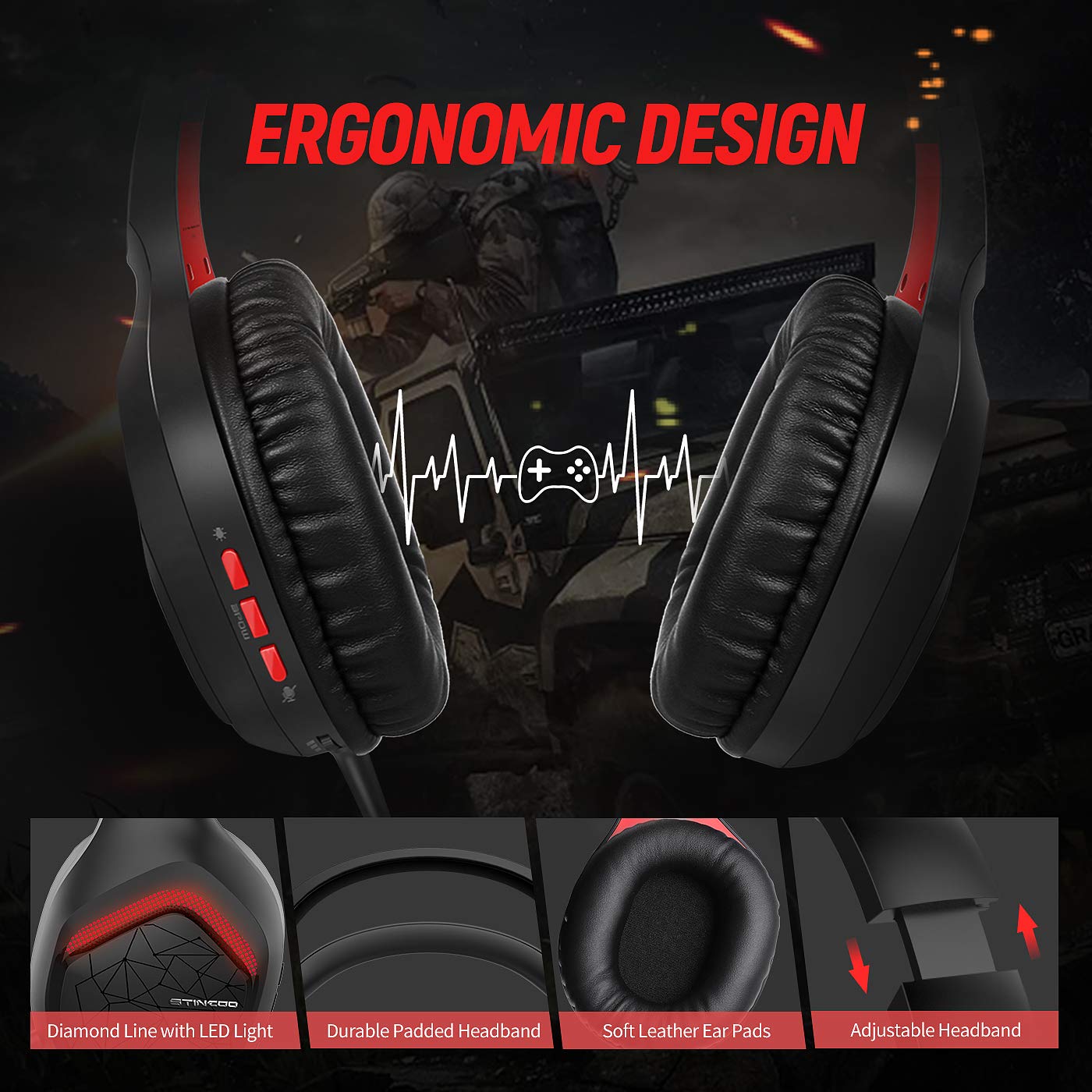 SOMIC Stereo Gaming Headset for Xbox one, PS4, PS5, PC, Phone 3.5mm Plug Over Head Earphone with Detachable Mic, LED Light, Soft Earmuffs, Volume Controller Office Gamer Headsets GS301