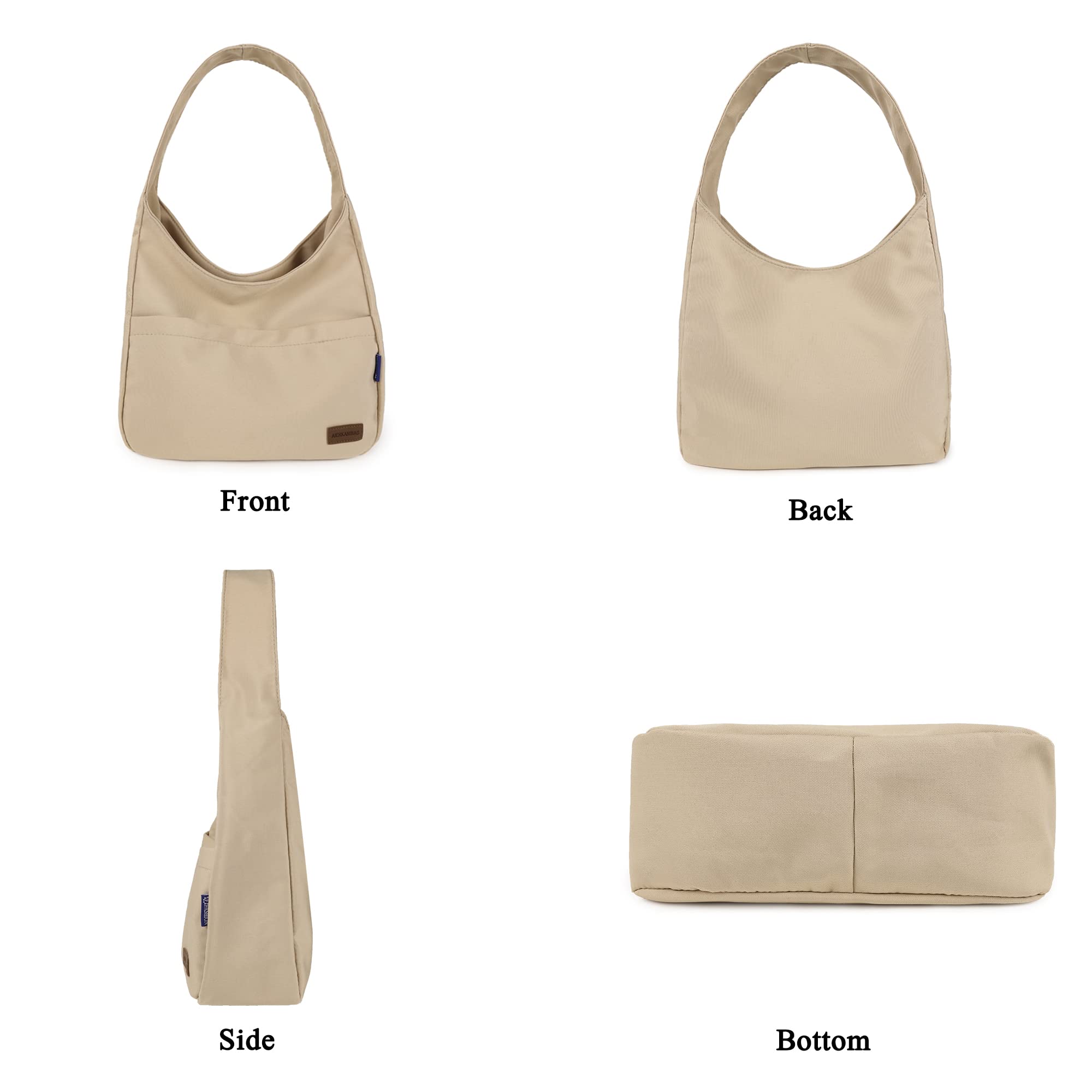 Women Nylon Tote Bag Large Hobo Handbag Casual Shoulder Bag with Pockets for Travel Work Shopping (Khaki)