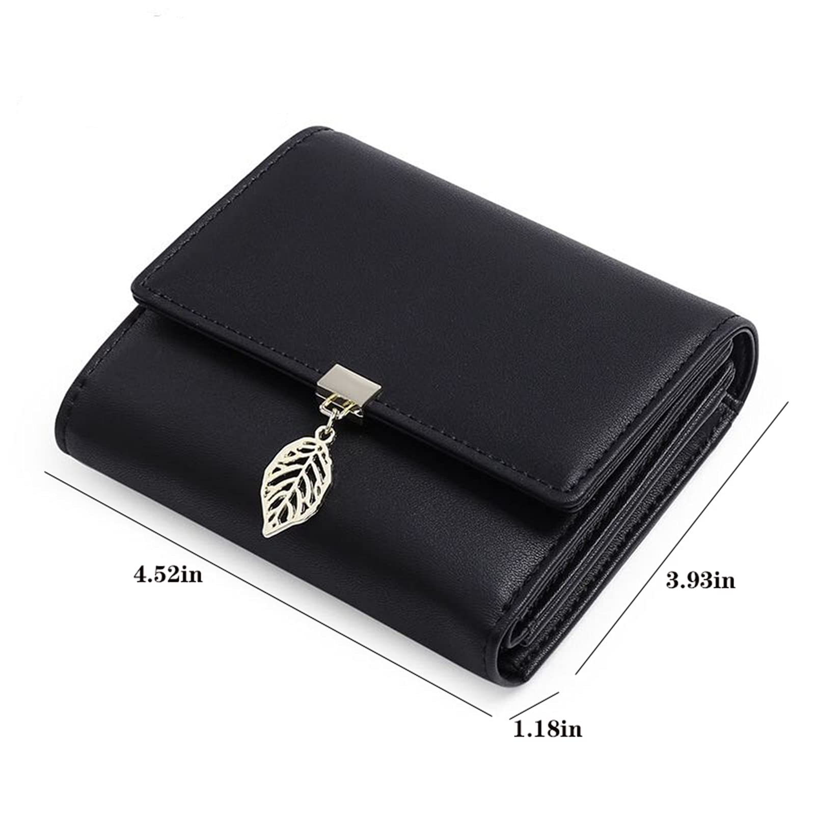 Wallet for Women RFID Blocking Credit Card Holder Phone Checkbook Storage Bag Zipper Coin Purse Leaf Pendant (Black, Small), Sd168