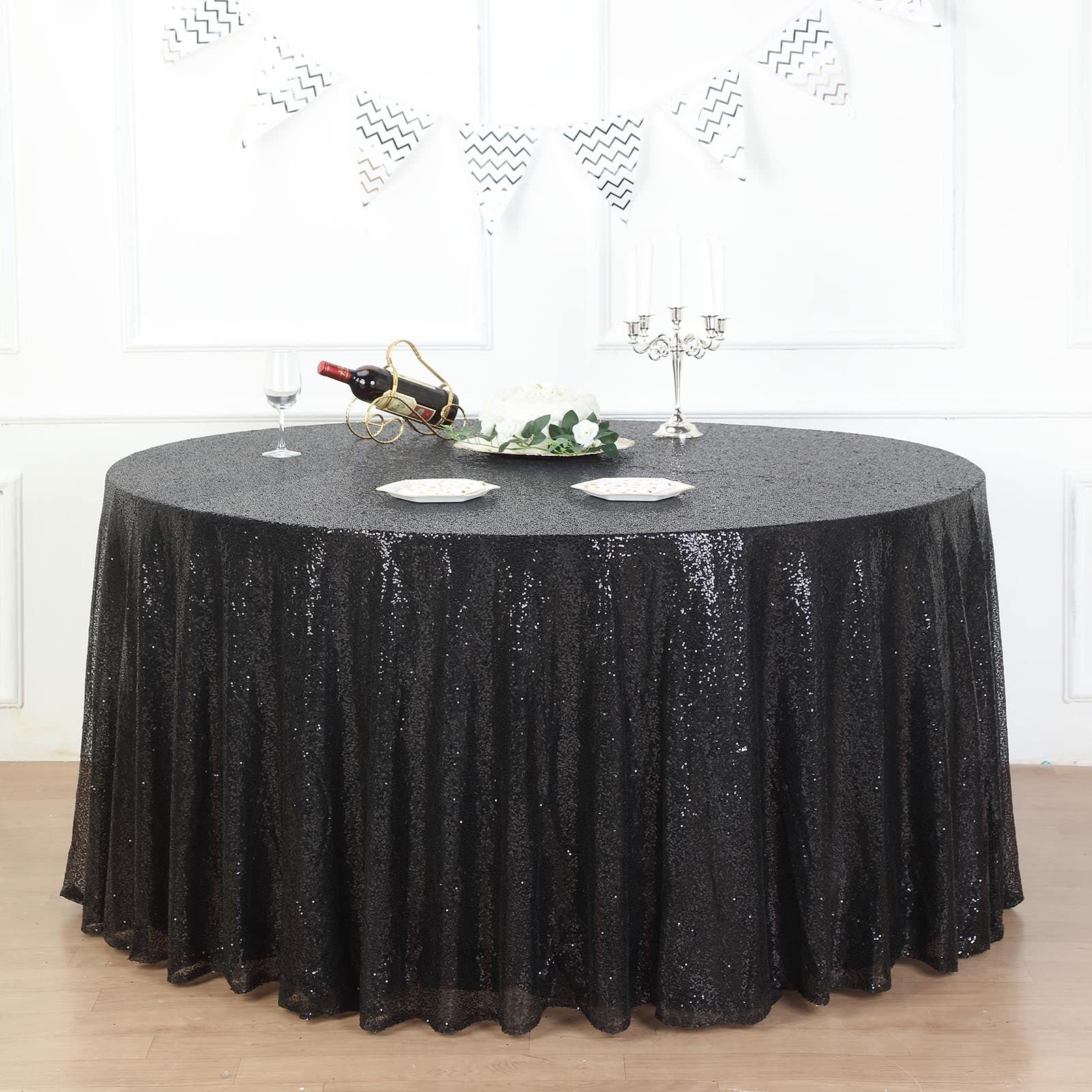 Tableclothsfactory 132" Wholesale Premium Table Cover Sparkly Sequin Round Tablecloth for Wedding Banquet Party Home Decor - Royal Blue