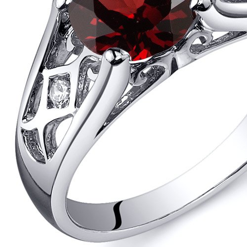 PEORA Garnet Cathedral Solitaire Ring for Women 925 Sterling Silver, Natural Gemstone Birthstone, 1.50 Carats Round Shape 7mm, Size 7