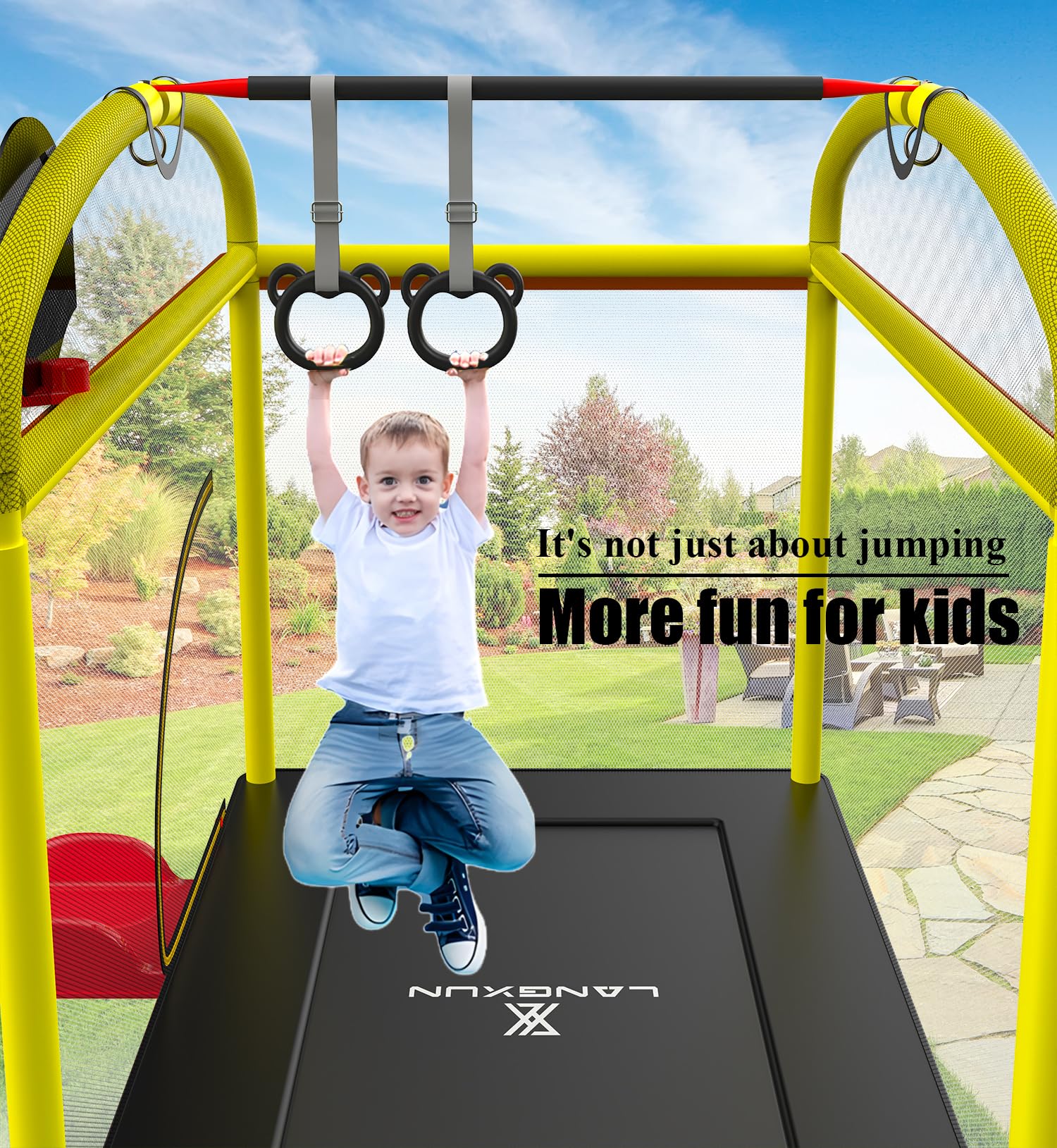 USPOINT 6.5ft Climb Slide Swing 7-in-1 Mini Rectangular Trampoline for Kids | Birthday Gift for Girls and Boys, Indoor Outdoor Toddler's Trampoline with Safety Net Enclosure, Padding, Zipper
