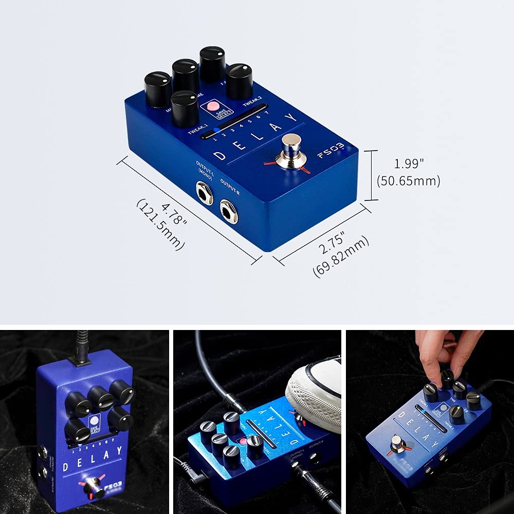 ZYZMH FS03 Guitar Delay Effects Pedal Stereo Delay Pedal 6 Delay Effects with 80s Looper Storable Presets Tap Tempo Trail on