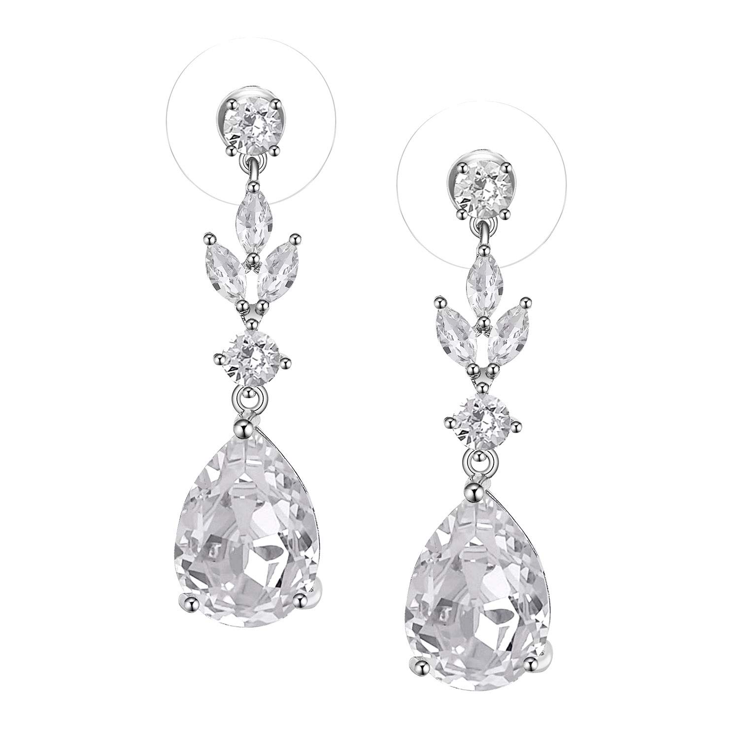 SWEETV Teardrop Wedding Earrings for Women,Bridesmaids,Brides -Rhinestones Earrings for Bridal,Prom,Formal-Silver