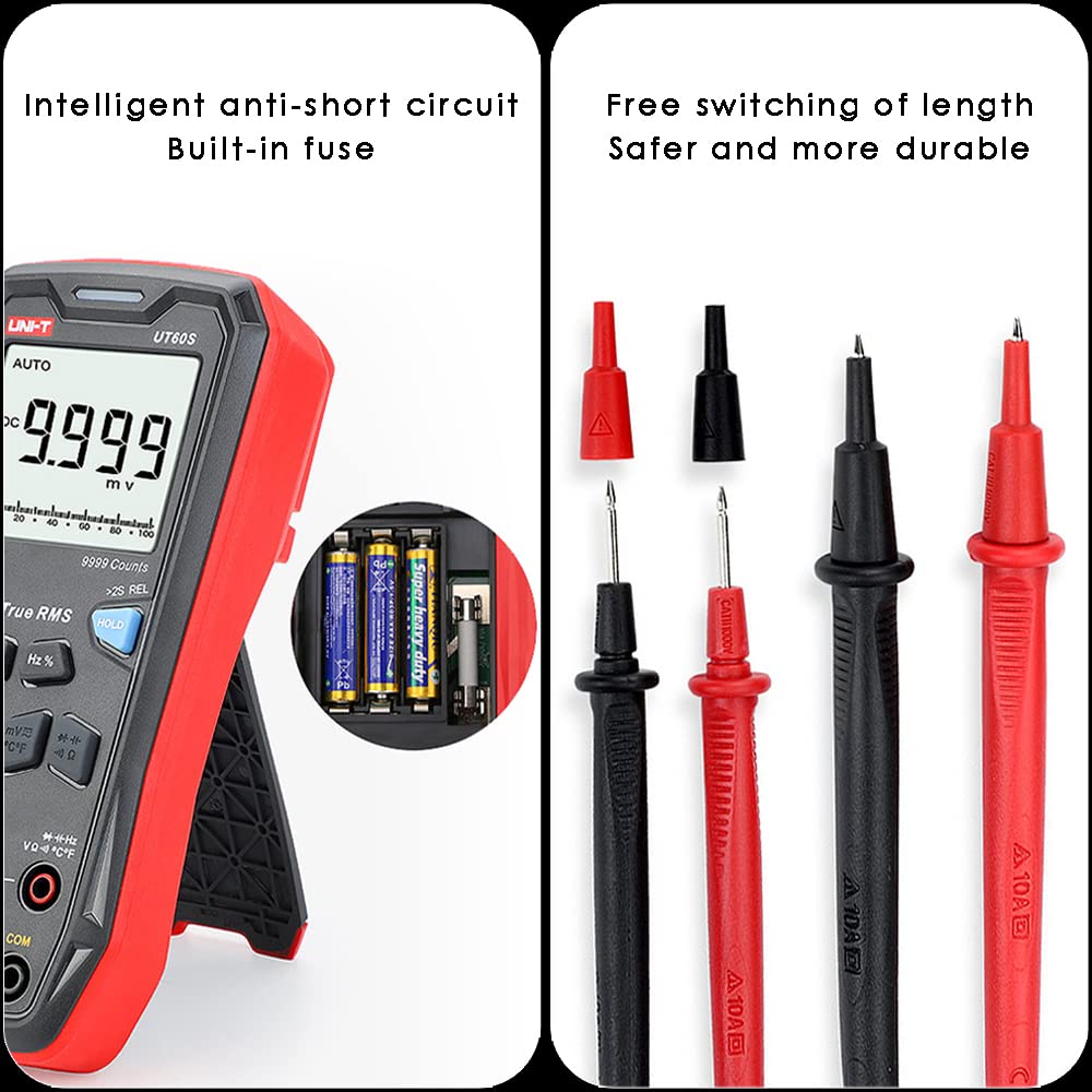 UNI-T Digital Multimeter UT60S, True RMS, NCV Measures Voltage Current Resistance Capacitance Frequency Duty Cycle, Tests Diodes Transistors Data Hold Auto Range