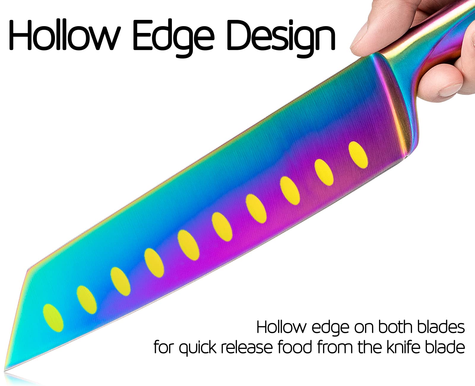 WELLSTAR Kiritsuke Chef Knife 8 Inch, Razor Sharp German Steel Blade and Comfortable Handle with Rainbow Titanium Coated for Kitchen Food Cutting Slicing Dicing, Asian Vegetable Meat Cooking Knife
