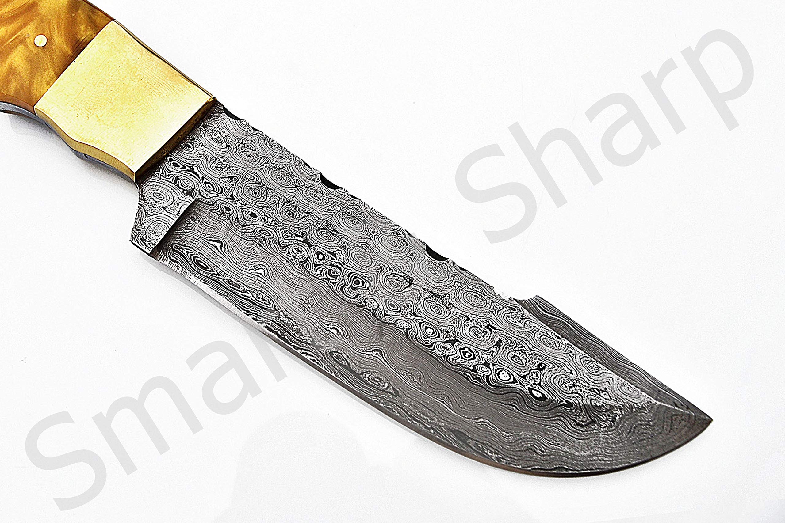 Smart & Sharp Custom Handmade Damascus Steel Hunting Knife/Skinning Knife AA-17235 (Beautiful Yellow & Brown Resin)