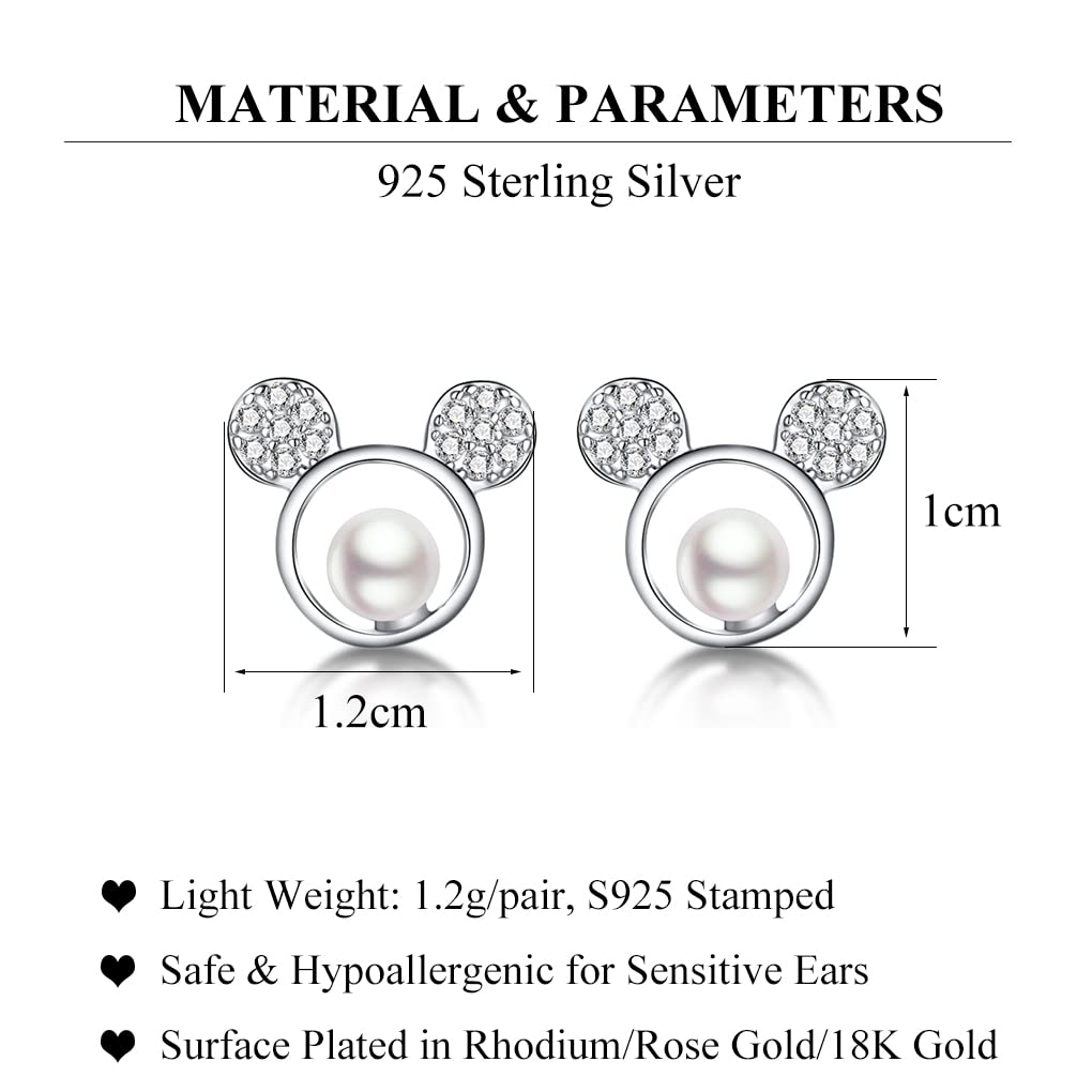 SLUYNZ 925 Sterling Silver Sparkling CZ Mouse Studs Earrings for Women Teens Cute Mouse Earrings (Silver)