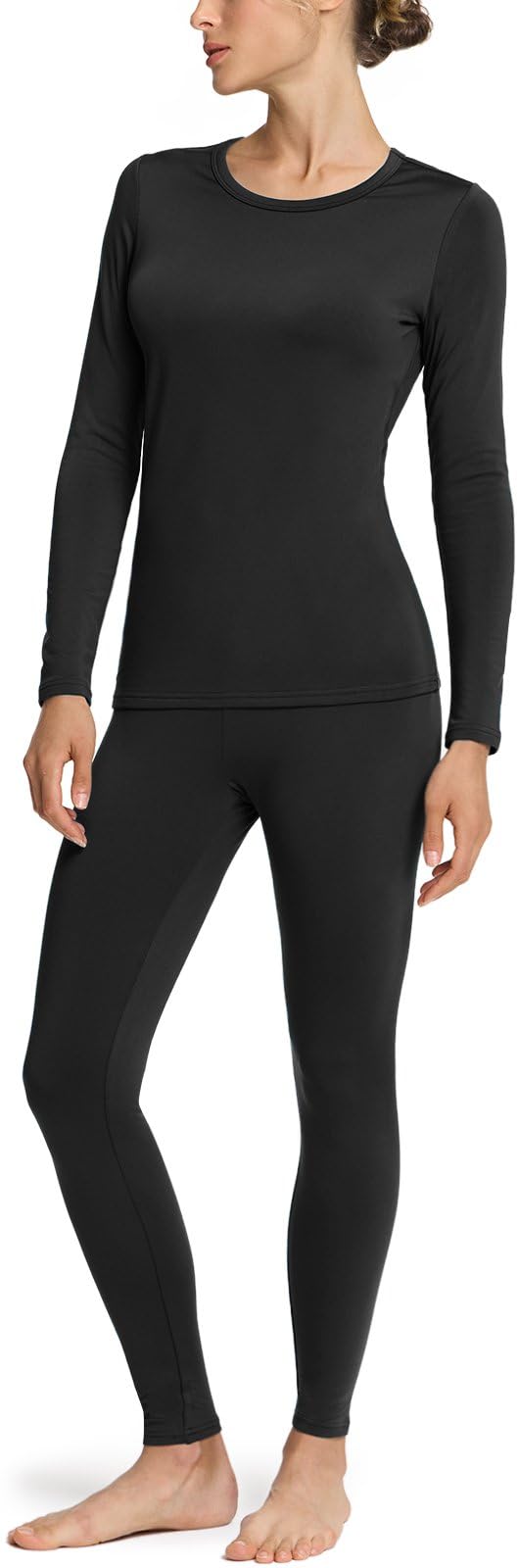 TSLA Women's Thermal Underwear Set, Soft Fleece Lined Long Johns, Winter Warm Base Layer Top & Bottom, Fleece Set Black, Small