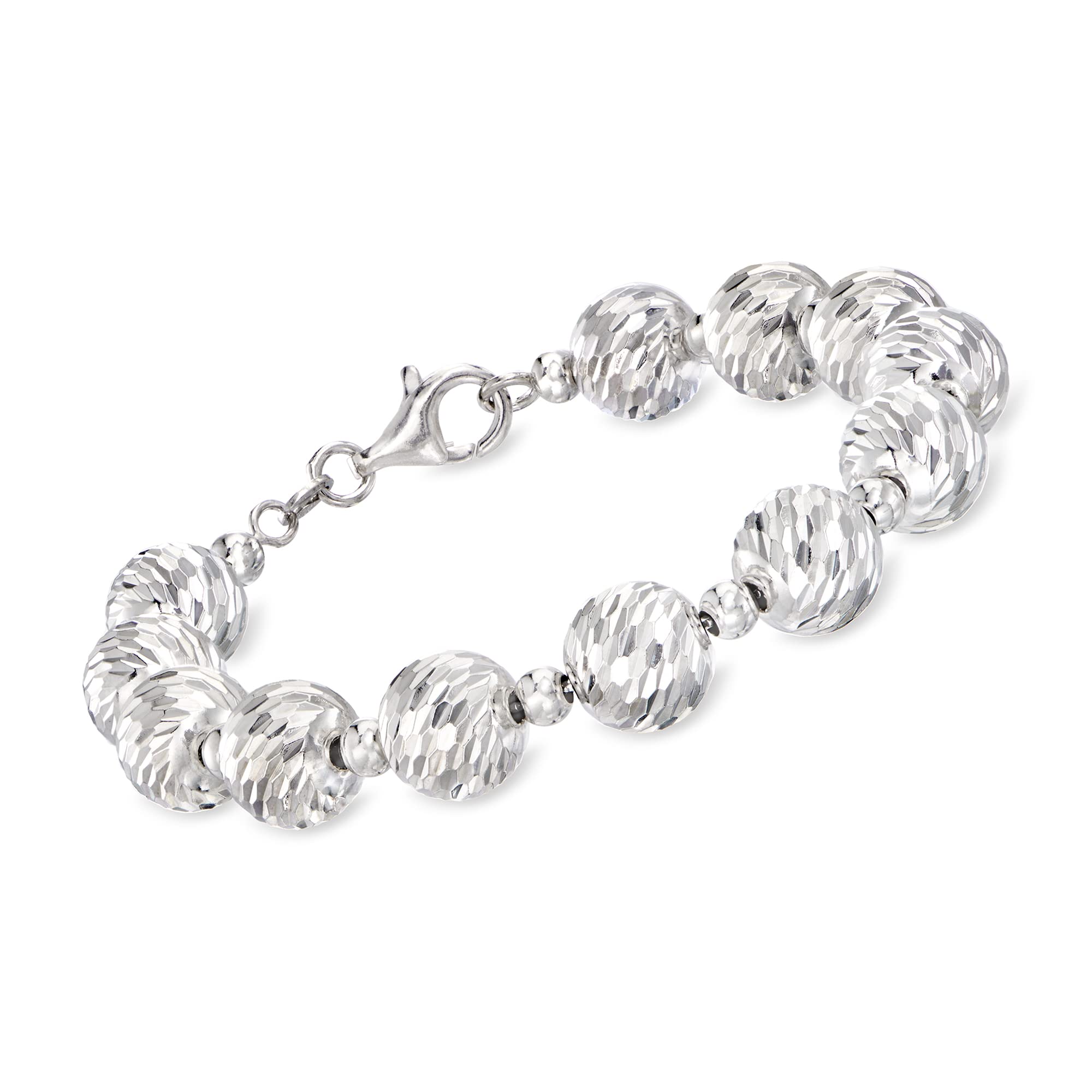 Ross-Simons Italian 4mm and 10mm Sterling Silver Diamond-Cut and Polished Bead Bracelet. 7.5 inches