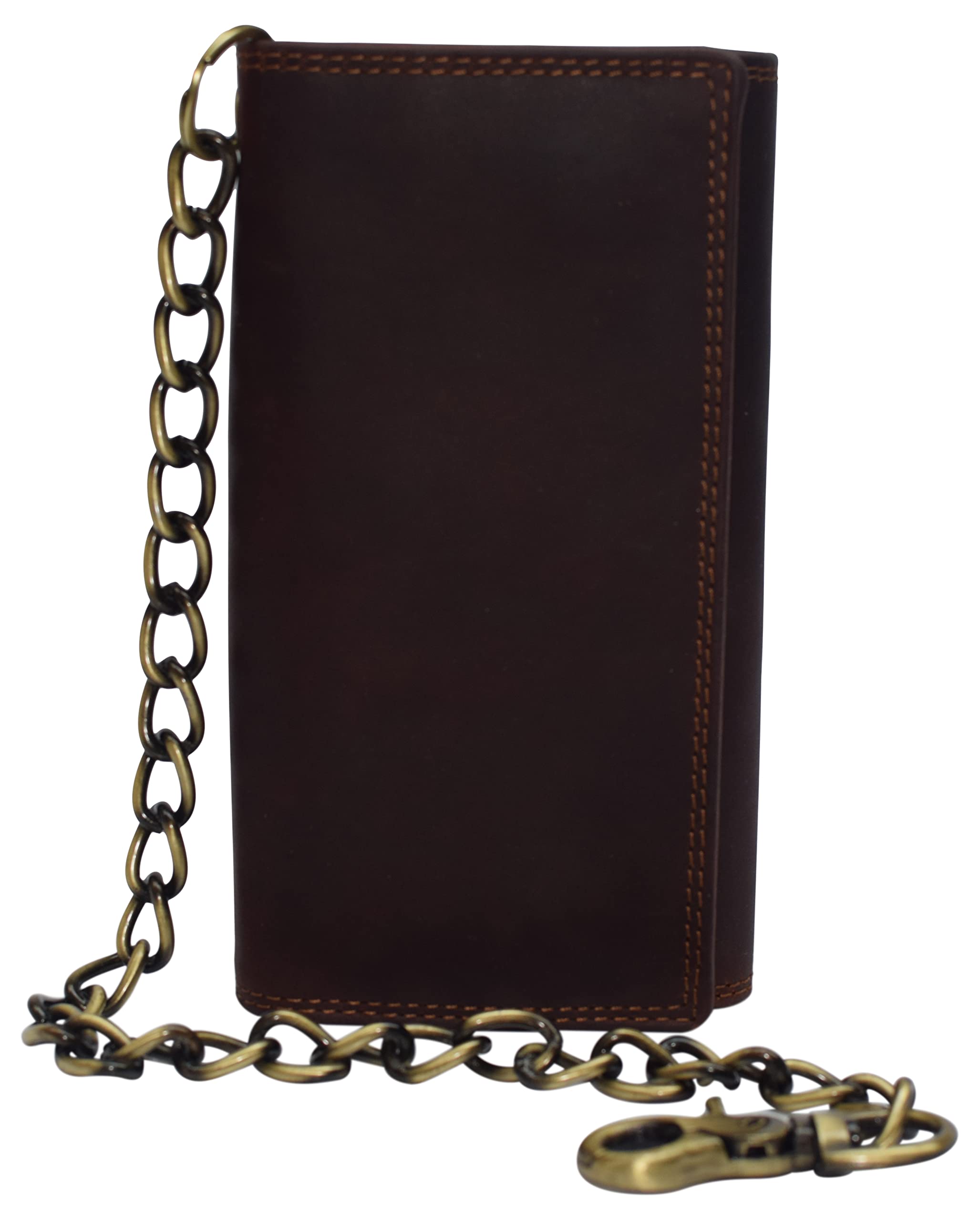 Swiss Marshall Men's RFID Signal Blocking Biker's Vintage Brown Leather Long Tri-fold Chain Checkbook Card ID Wallet (Brown)