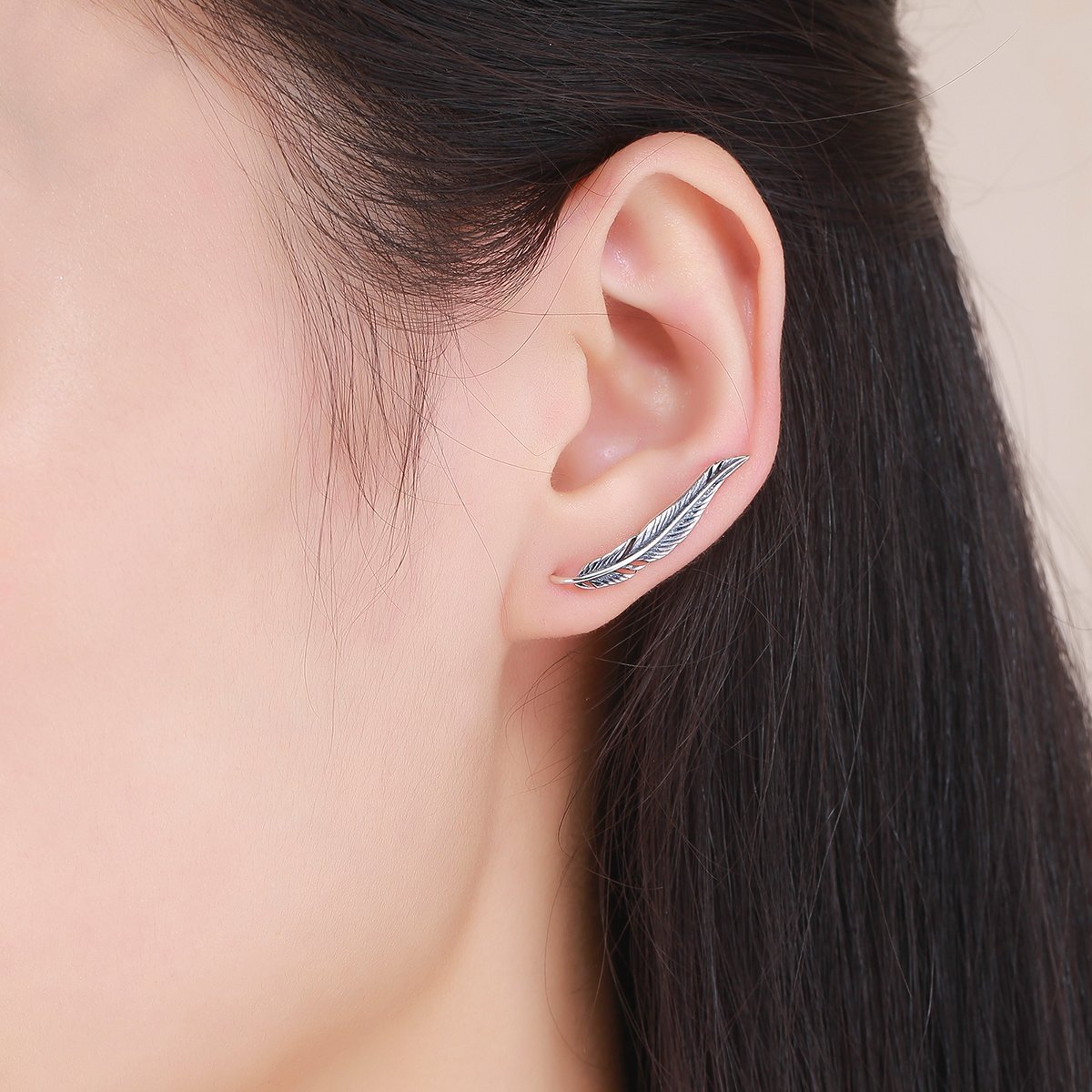 SLUYNZ 925 Sterling Silver Feather Crawler Earrings for Women Climber Earrings Cuff Earrings Wrap (A-Silver)