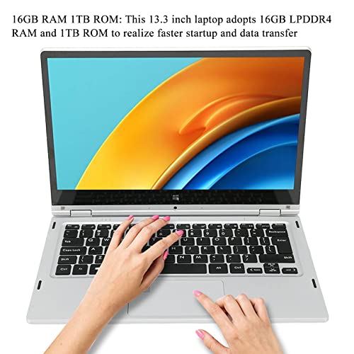VINGVO Laptop Computer, 100β240V Fingerprint Reader IPS Touch Screen 360 Degrees Convertible 13.3 Inch Laptop for Study (16+1TB US Plug)