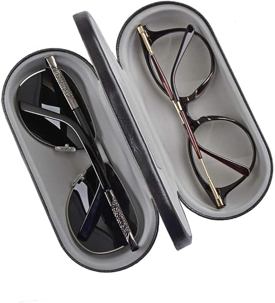 UD 【2-in-1】 Double Glasses Case Hard Shell for Women and Men,Dual Eyeglasses Holder Protective for Two Pairs of Glasses,Black Color, Medium