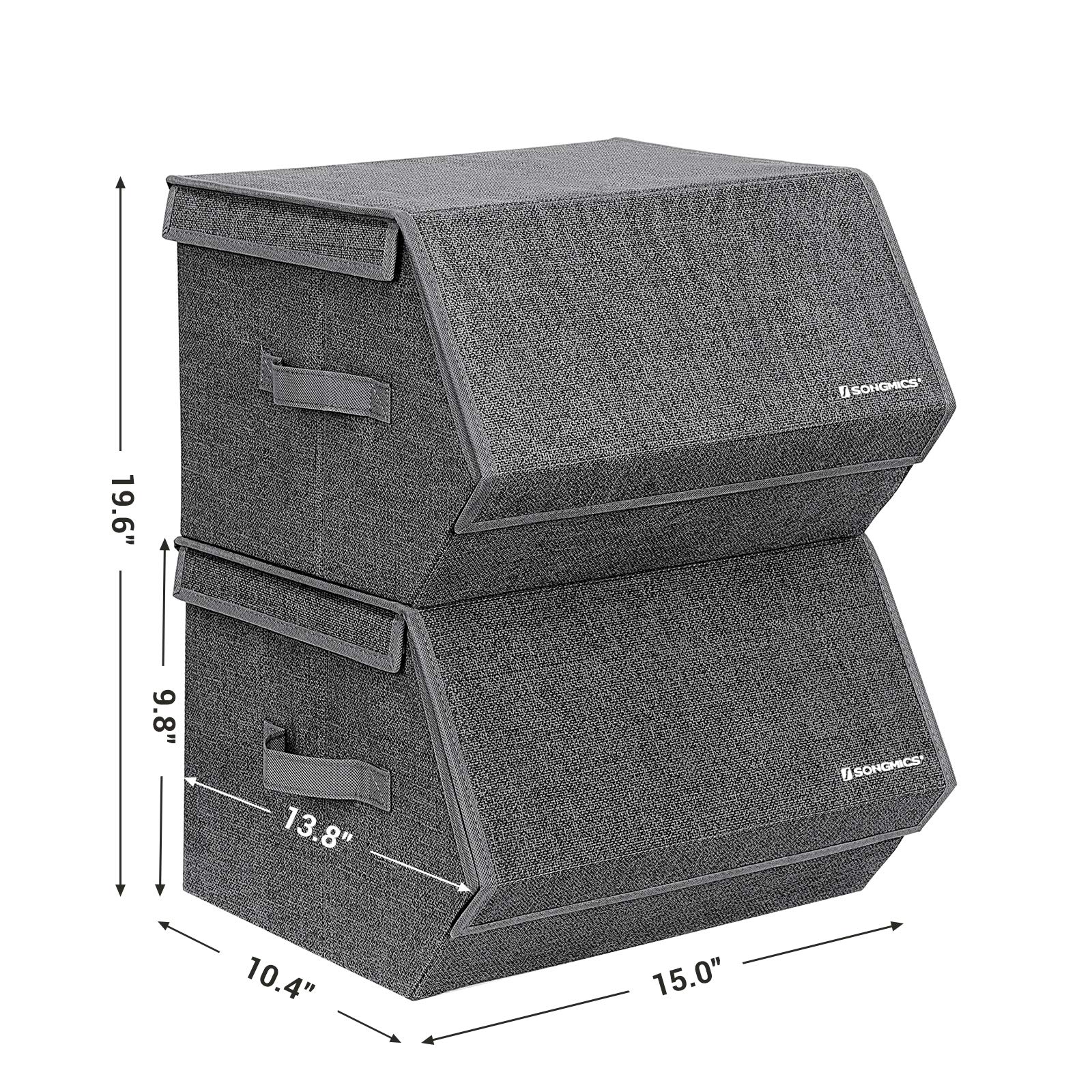 SONGMICS Stackable Storage Bins Set of 2, Storage Boxes with Lids, Non-Woven Fabric Closet Organizers with Magnetic Closures, Side Handles, Dark Gray URYLB02GV1