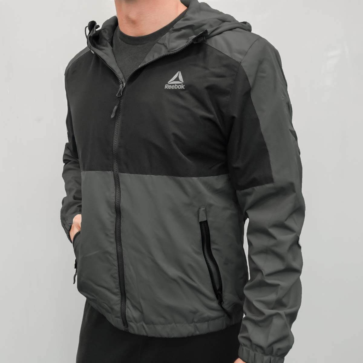 Reebok Men's Windbreaker Jacket, Logo Chest White/Black, XL