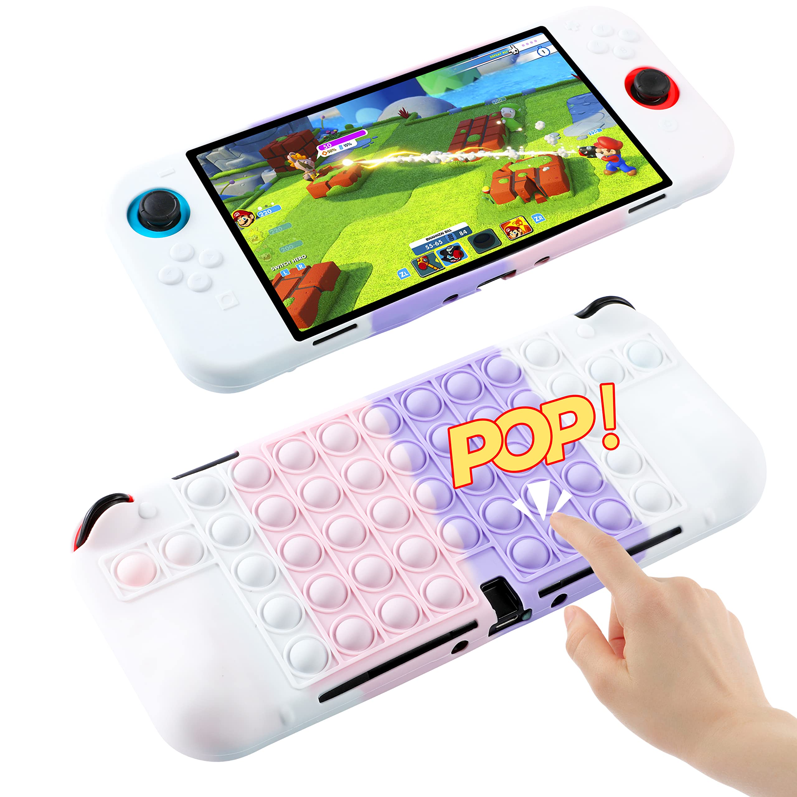 WowChic for Nintendo Switch OLED Silicone Bubble Case Cute Kawaii Funny Design for Kids Girls Boys Teen Switch Controller Controllers Cases Protective Cover for Nintendo Switch OLED (White Pink)