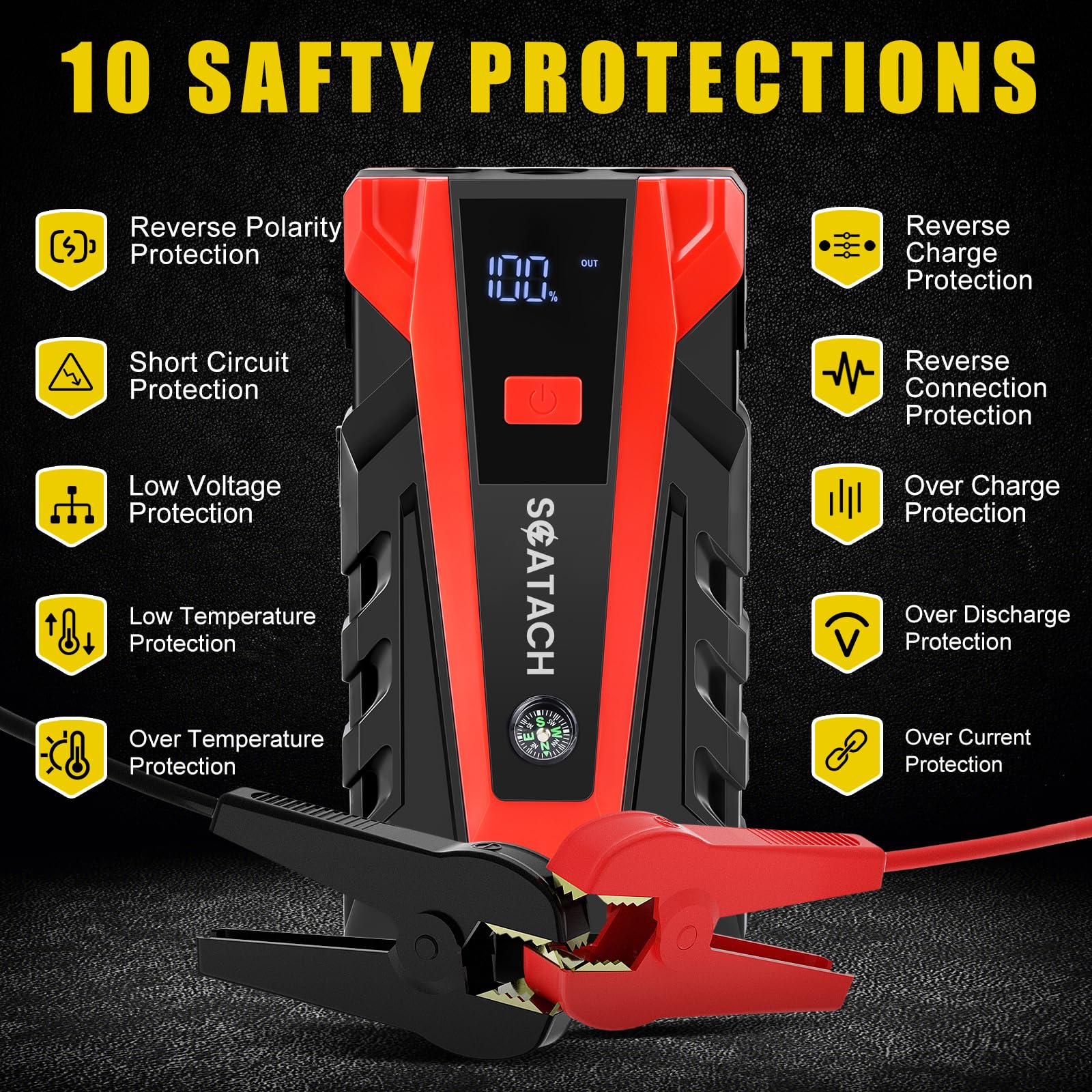 Scatach 011 3000A Car Battery Jump Starter,12V Jump Starter Battery Pack (up to 9.0L Gasoline and 7.0L Diesel Engine), Portable Jump Box with 3 Modes Flashlight and Jumper Cable