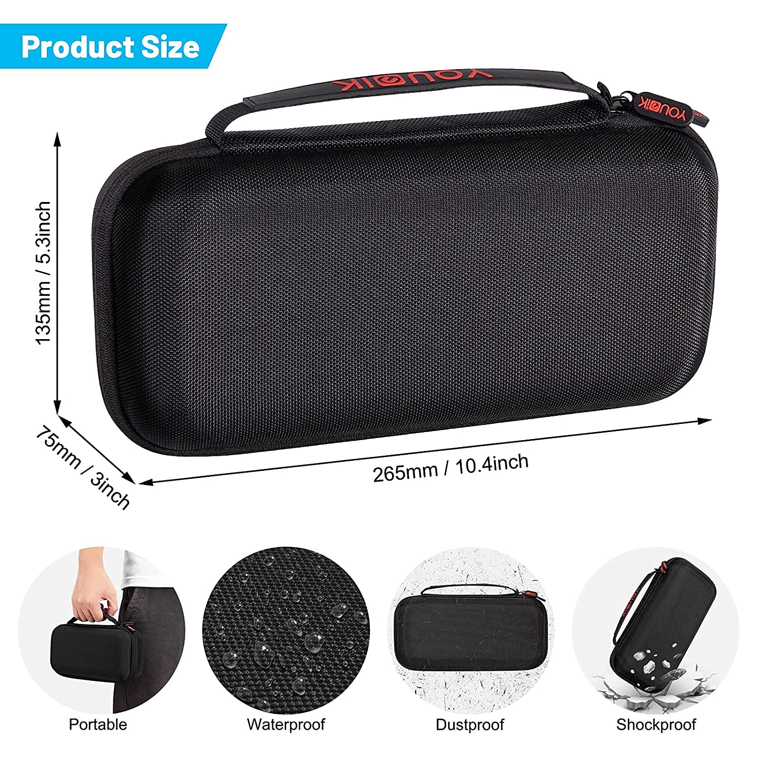 Switch Carrying Case with 2 Pack Screen Protector, Younik Switch Travel Case with Protective Hard Shell for NS Switch Console & Accessories Holds 19 Game Cartridge, Black