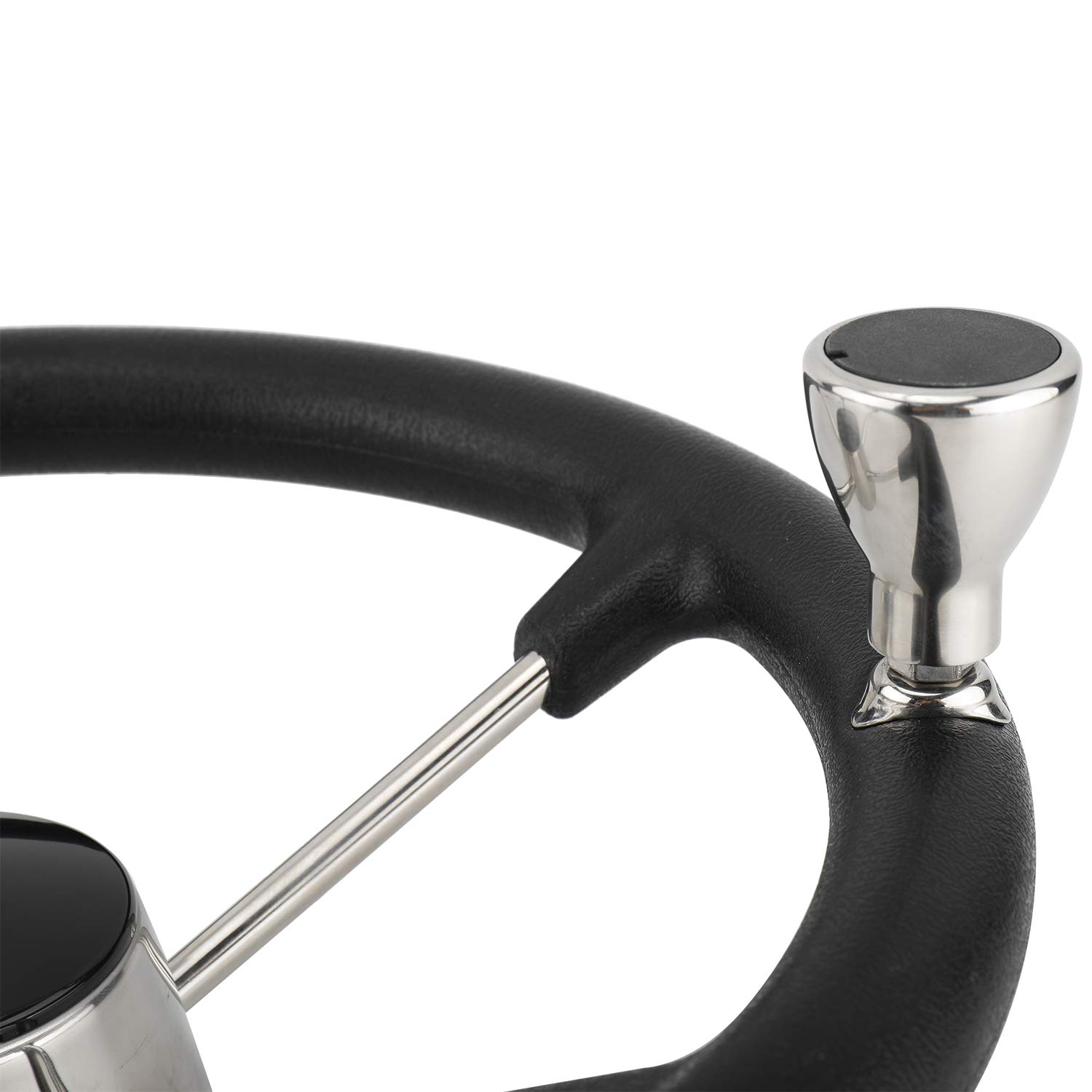 Yaegarden 11 Inch 5 Spokes Boat Steering Wheel, Stainless Marine Wheel with Black Foam Grip & Turning Knob