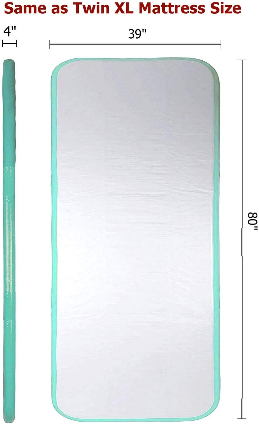 Twin-XL Mattress Size 80" x 39" x 4" Personal Exercise Yoga Pilates Mat w/ Mint-Green Trim Air Inflatable Judo Training Cushion Track Foam