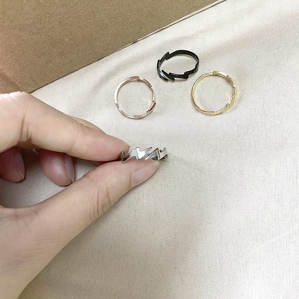 Titanium Steel Lightning Opening Adjustable Bands Ring for Women Wave Stacking Ring Couple Ring Unisex Ring (Silver)