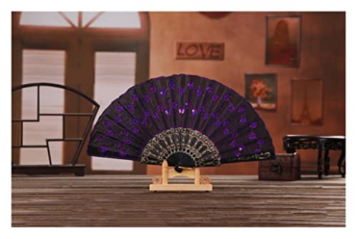 WLABS Folding Fans Embroidered Sequins Folding Fan Chinese Style Classical Hand Fans Dance Manual Fan Handheld Folding Fan (Color : A4, Size : 23 * 41CM)