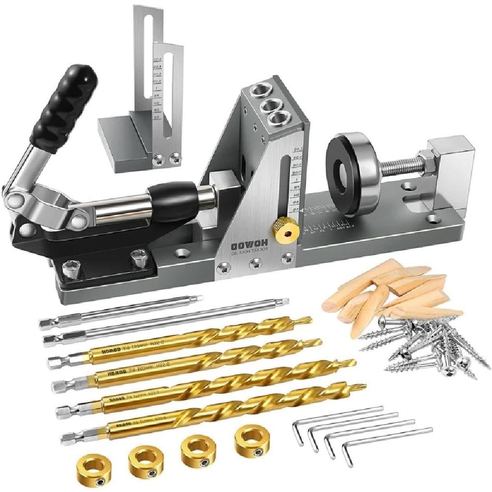 Pocket Hole Jig Kit Aluminum Alloy Pocket Screw Jig Drill Guide Multifunctional Woodworking Dowel Jig Kit Angled Holes Adjustable Woodworking Drill Guide Accessory