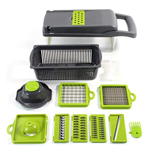 WmanCok Vegetable Chopper,12-in-1 Multifunctional Veggie Chopper,Grey Kitchen Vegetable Slicer Dicer Cutter,Potato Onion Food Chopper with Vegetable Peeler,Hand Guard and Container
